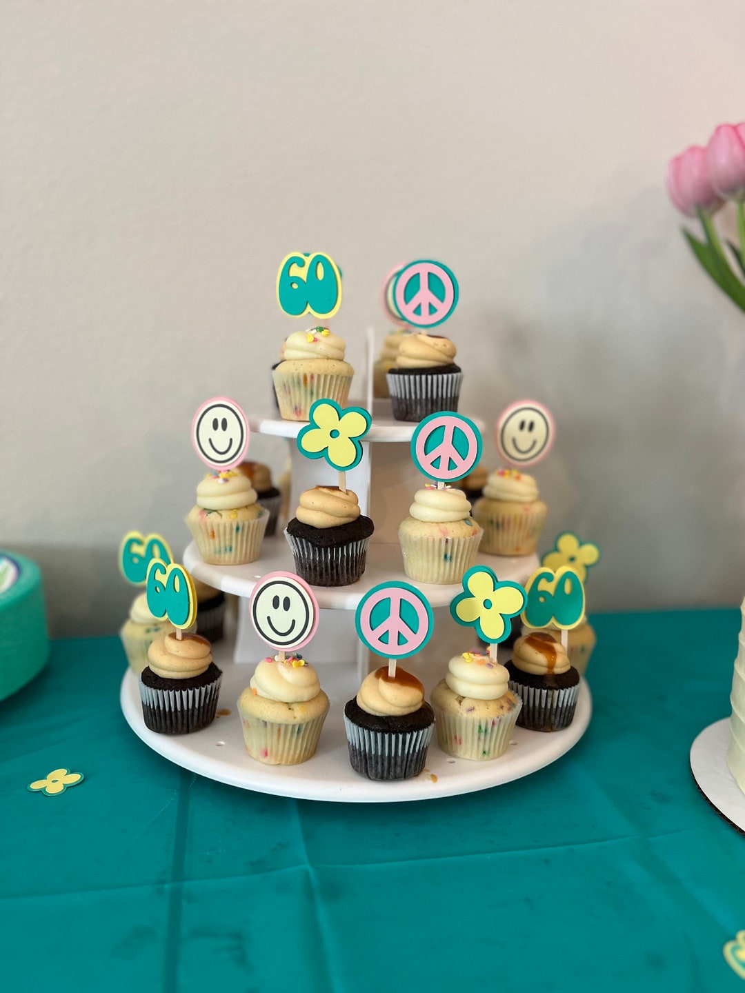 Groovy Birthday Party Cupcake Toppers Retro Birthday Party Cupcake ...