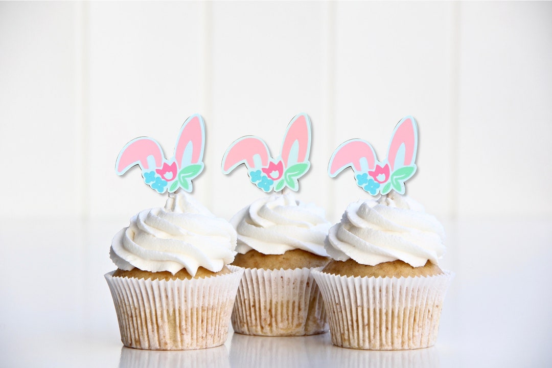 Easter Bunny Cupcake Topper Spring Flower Bunny Dessert Decorations ...