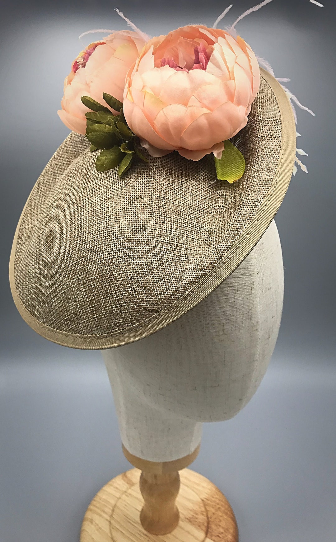 Sinamay Fascinator With Pastel Pink Flowers, Race Wear Headpeace - Etsy