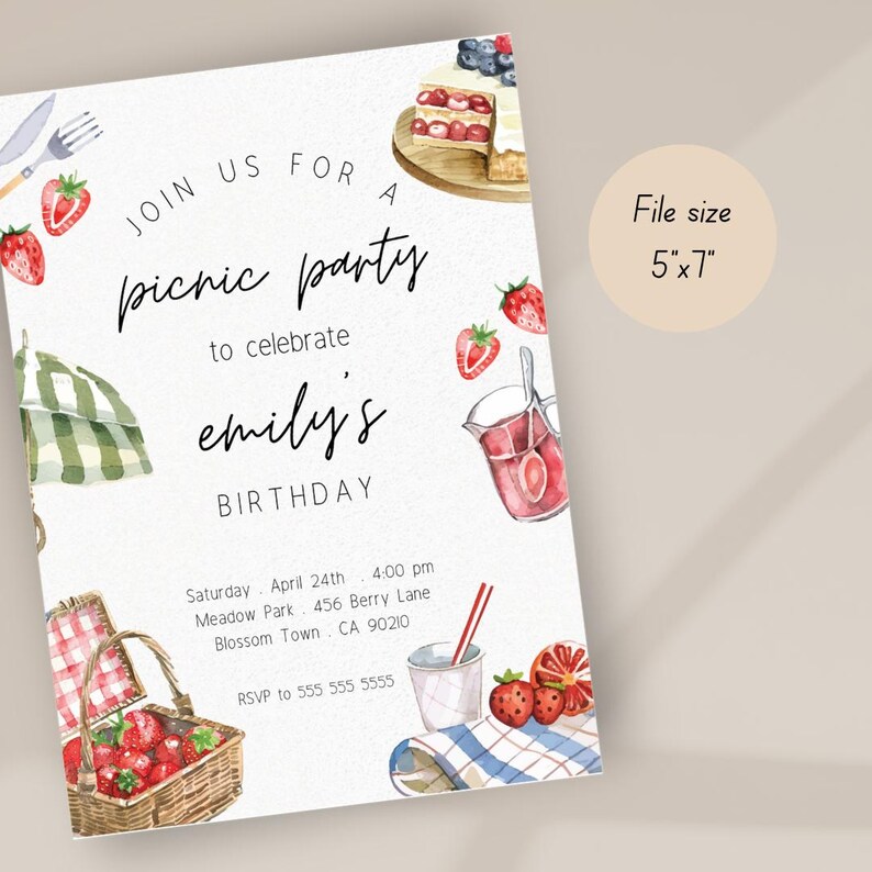 Picnic Birthday Invitation INSTANT DOWNLOAD, Picnic Party Invite ...