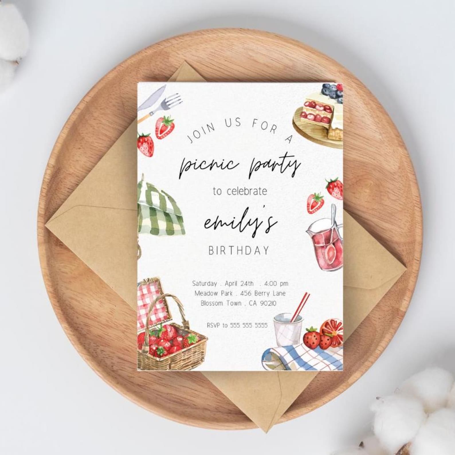 Picnic Birthday Invitation INSTANT DOWNLOAD, Picnic Party Invite ...
