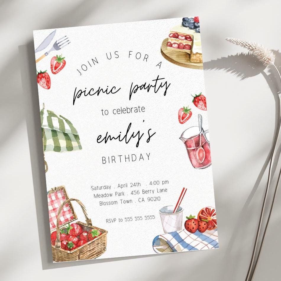 Picnic Birthday Invitation INSTANT DOWNLOAD, Picnic Party Invite ...