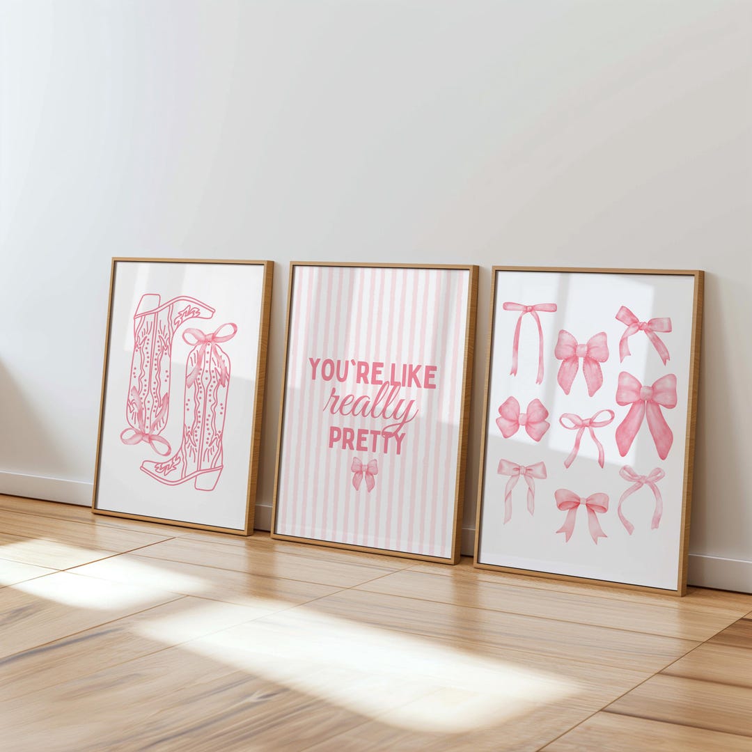 Pink Coquette Wall Art Set of 3, You’re Like Really Pretty Quote Print ...