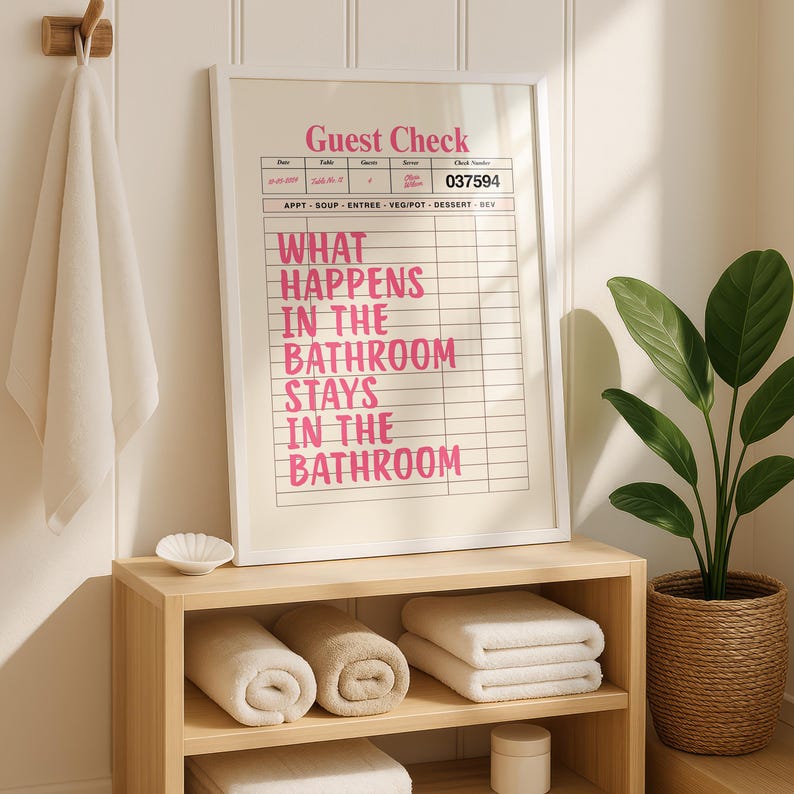 Funny Pink Bathroom Set of 3 Prints Ticket Bathroom Wall Art Trendy ...
