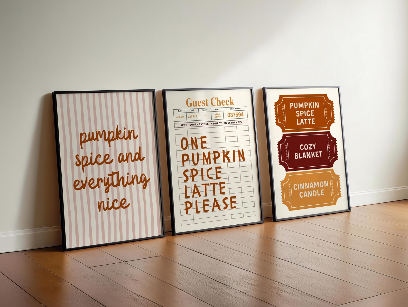 Autumn Ticket Print Set of 3, Fall Guest Check Poster, Pumpkin Spice ...