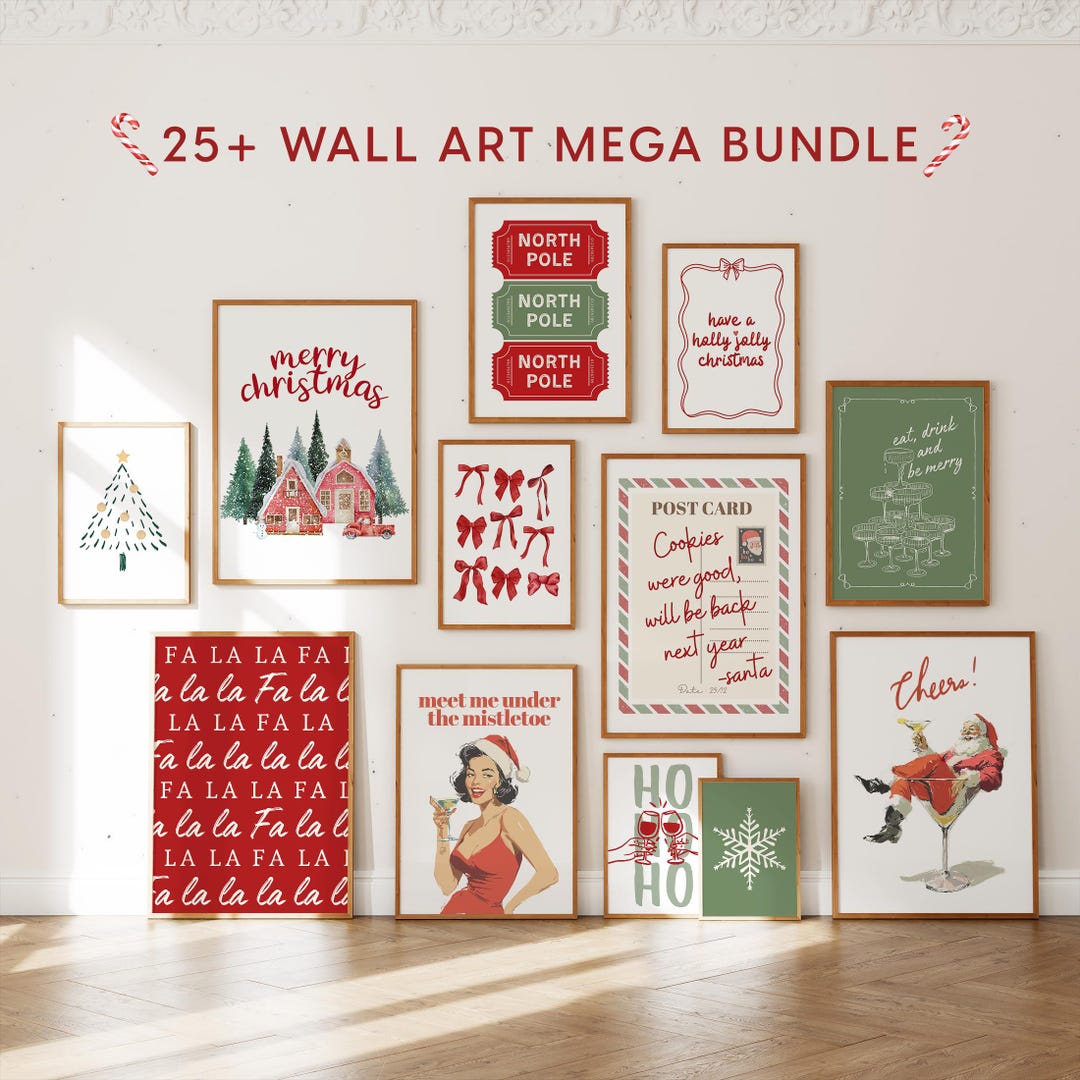 Christmas Wall Art Mega Bundle 25+ Prints, Holiday Poster Set, Retro ...