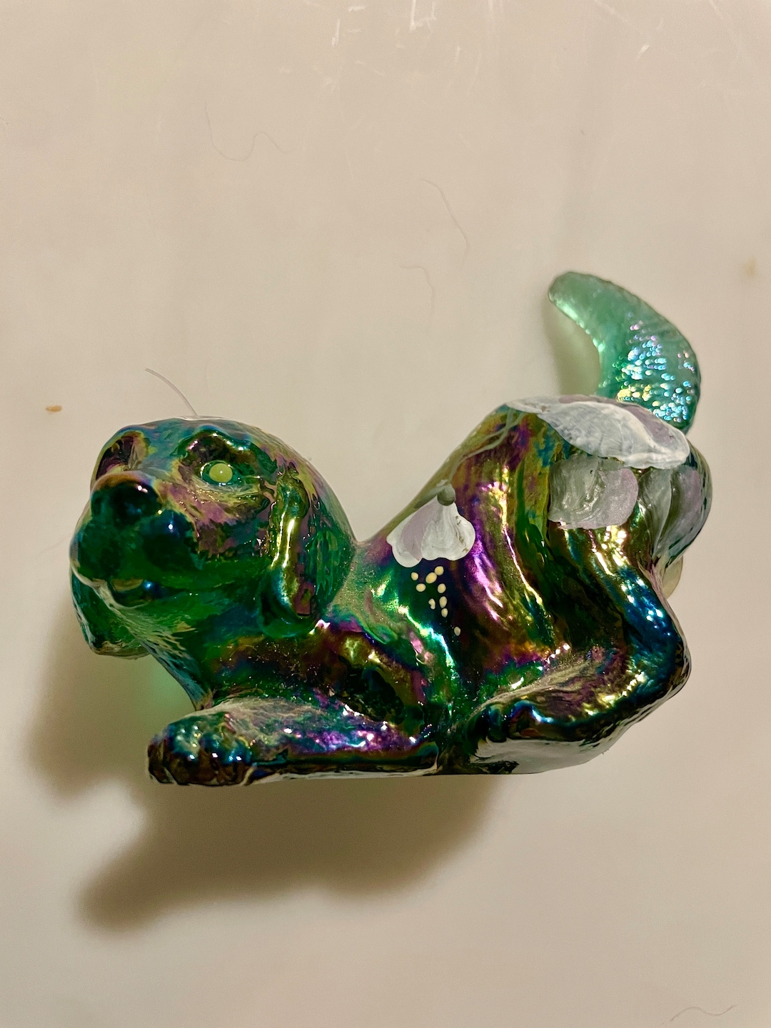 Rare Green Hand Painted Fenton Puppy Dog Carnival Glass, Signed by ...