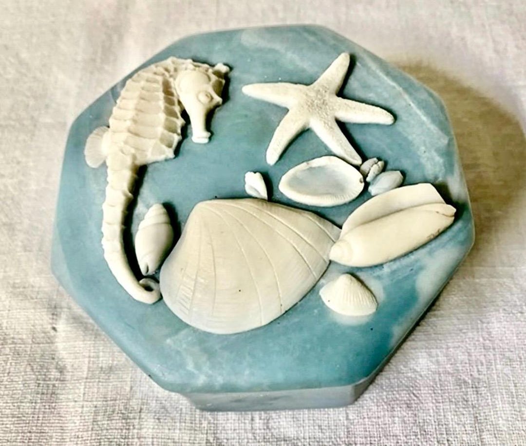 Light Blue Incolay Style Octagonal Sea Life Trinket Box by Design Gifts ...