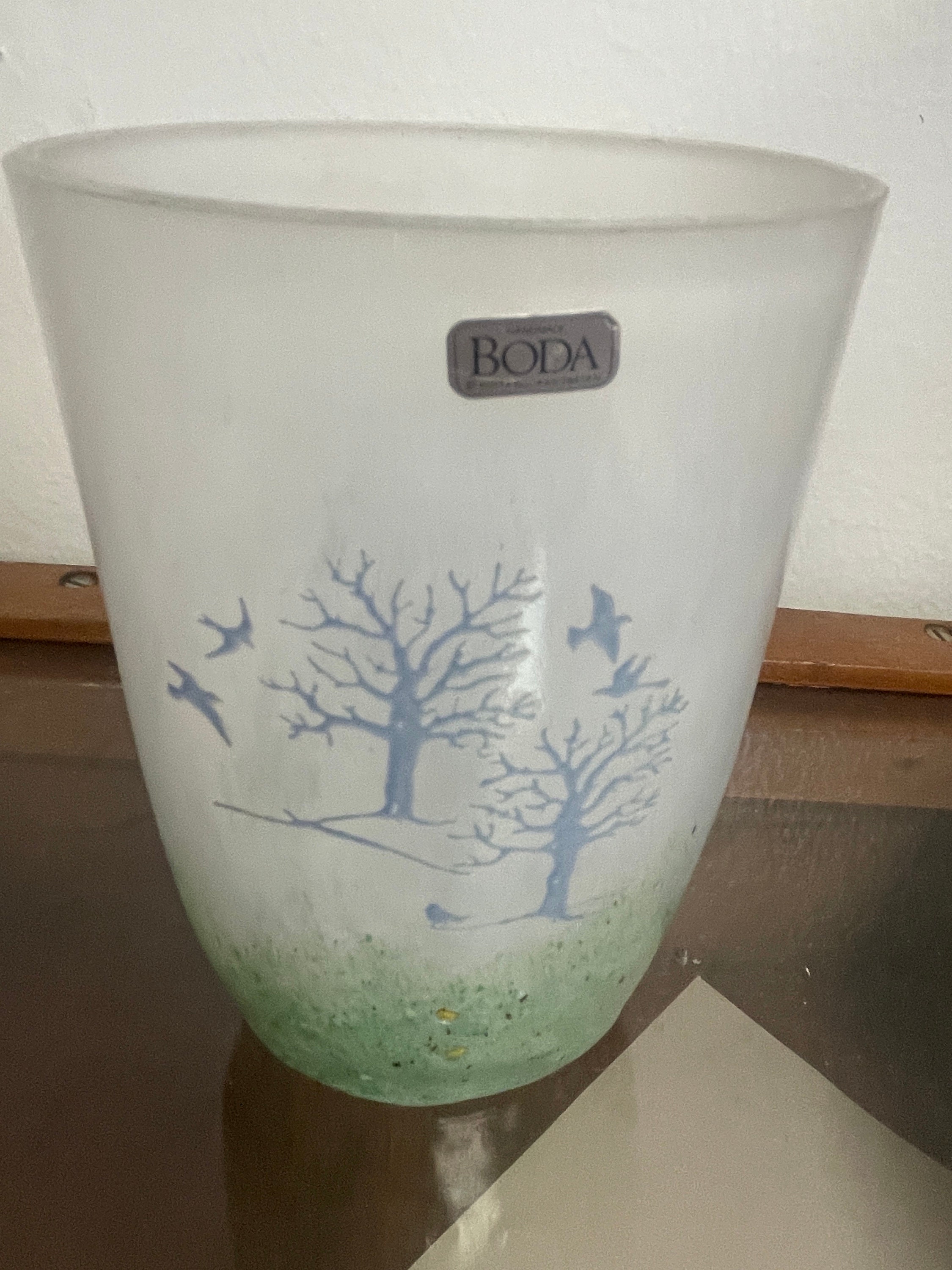 Vintage Kosta Boda Blue Birds & Trees Small Glass Vase - Etsy