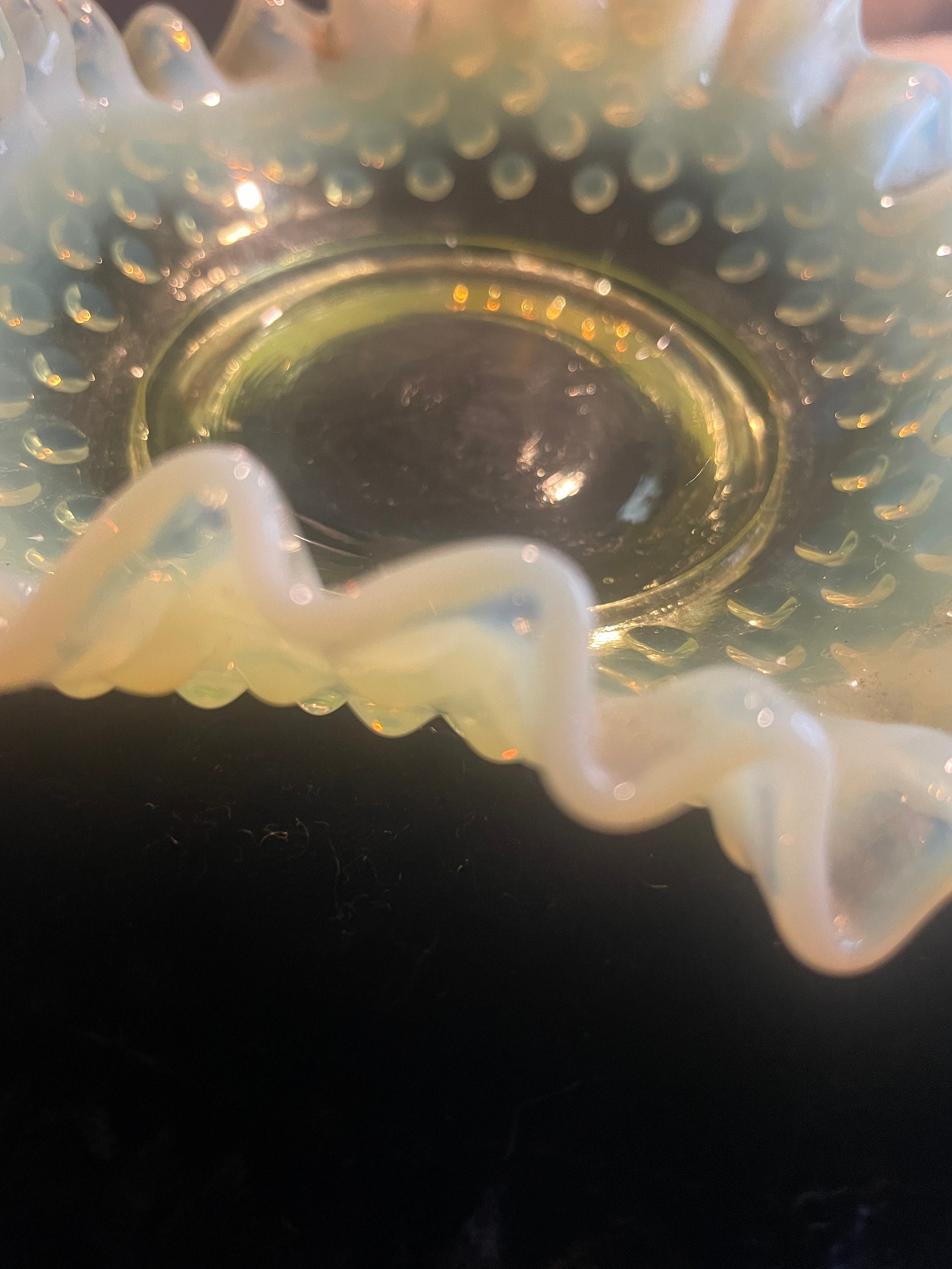 Fenton Canary Vaseline Glass With Custard Ruffle Candy Dish, Vintage ...