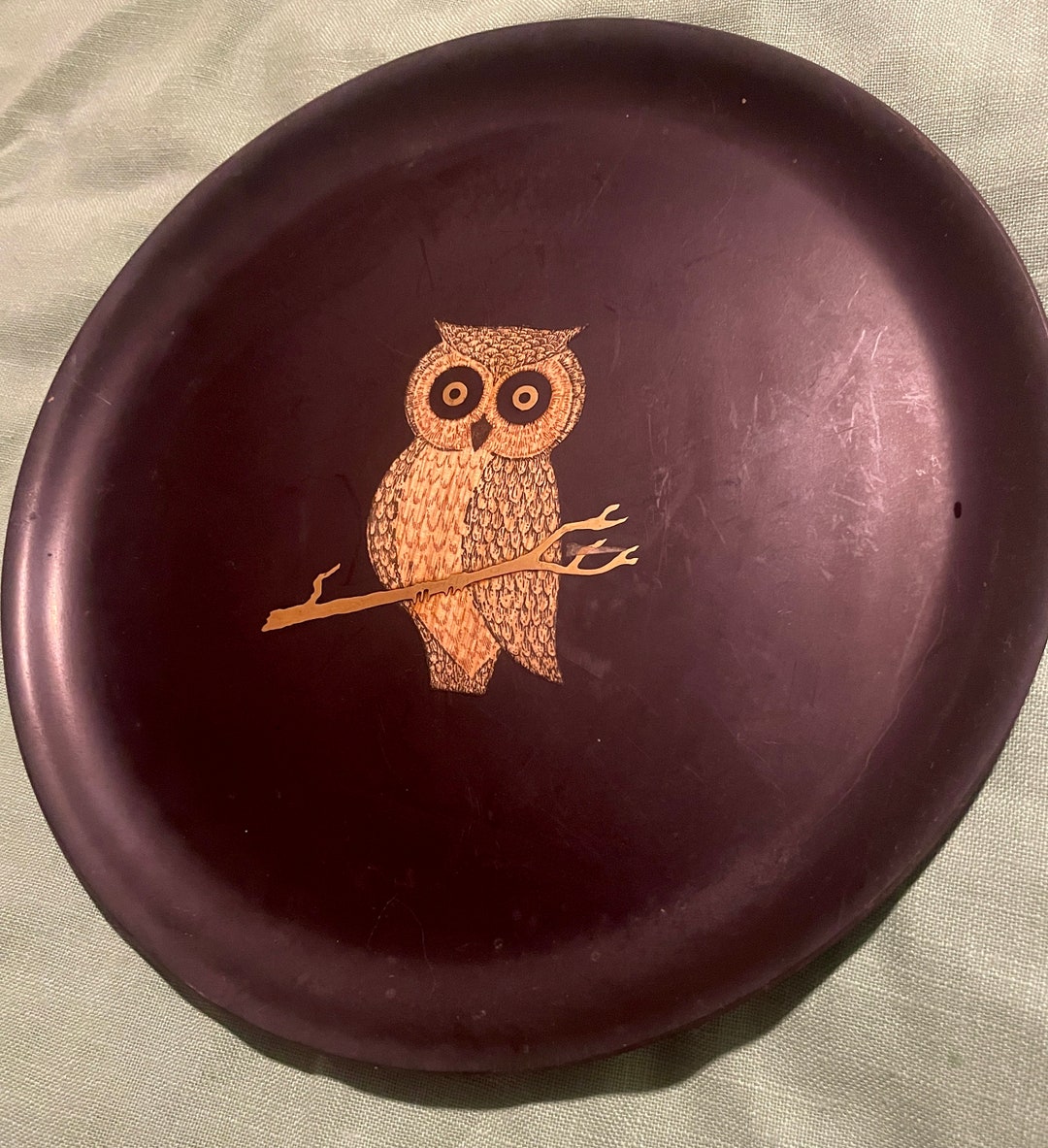 Vtg Couroc Giftware Monterey Ca. Owl Design Inlay Tree Tray MCM 7 3/4 ...