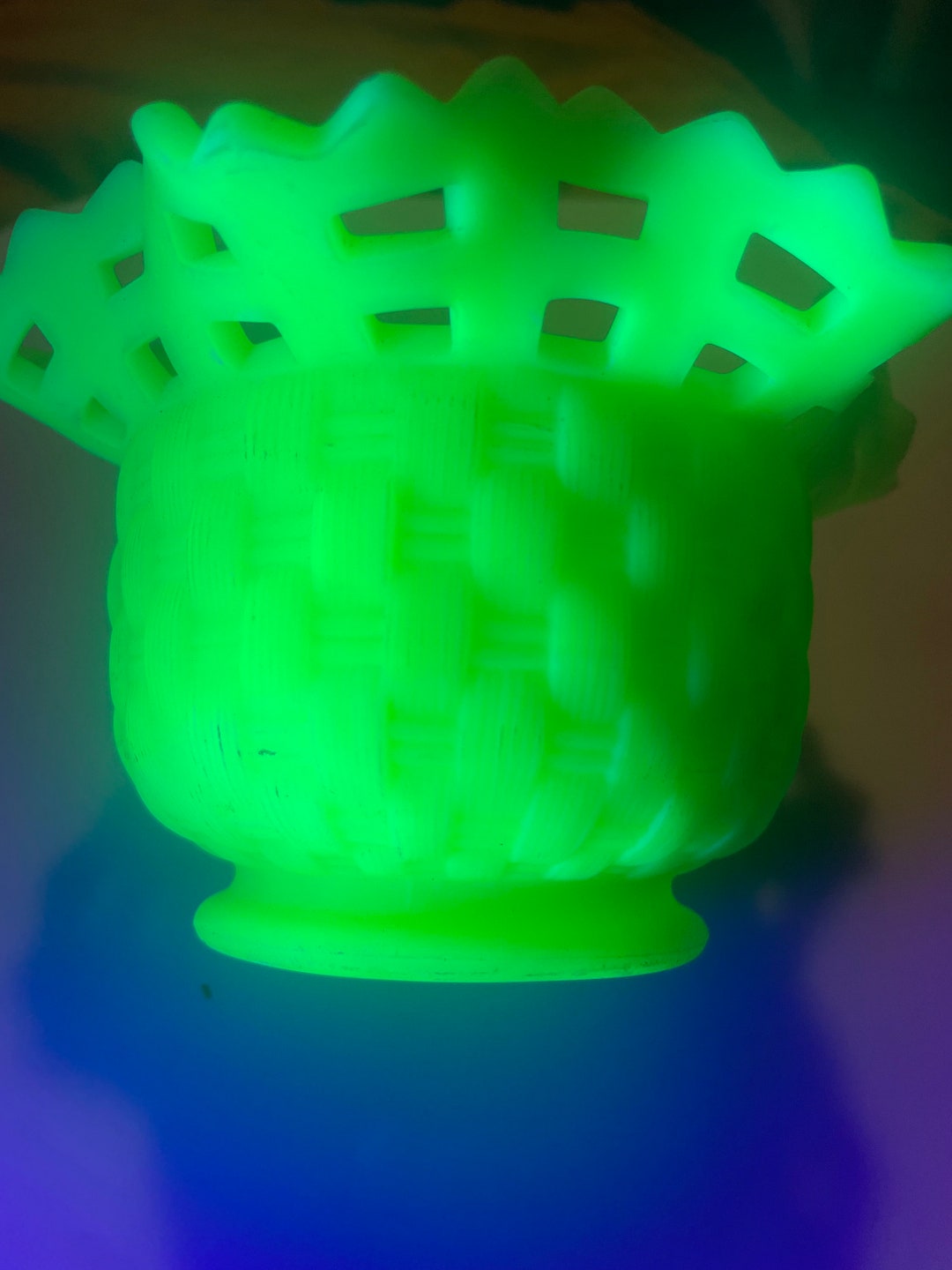 Vintage Fenton Uranium Milk Glass Basket Weave Bowl - Etsy