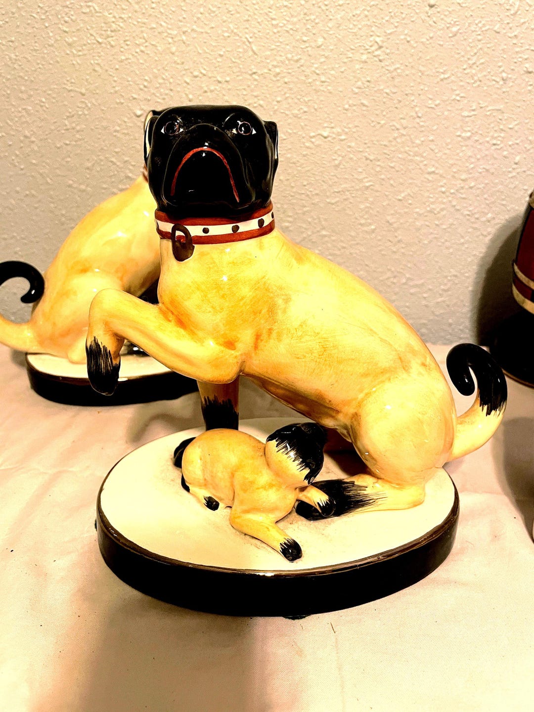 A Pair of Chelsea House, Hand Painted, Italian Porcelain Pugs ...