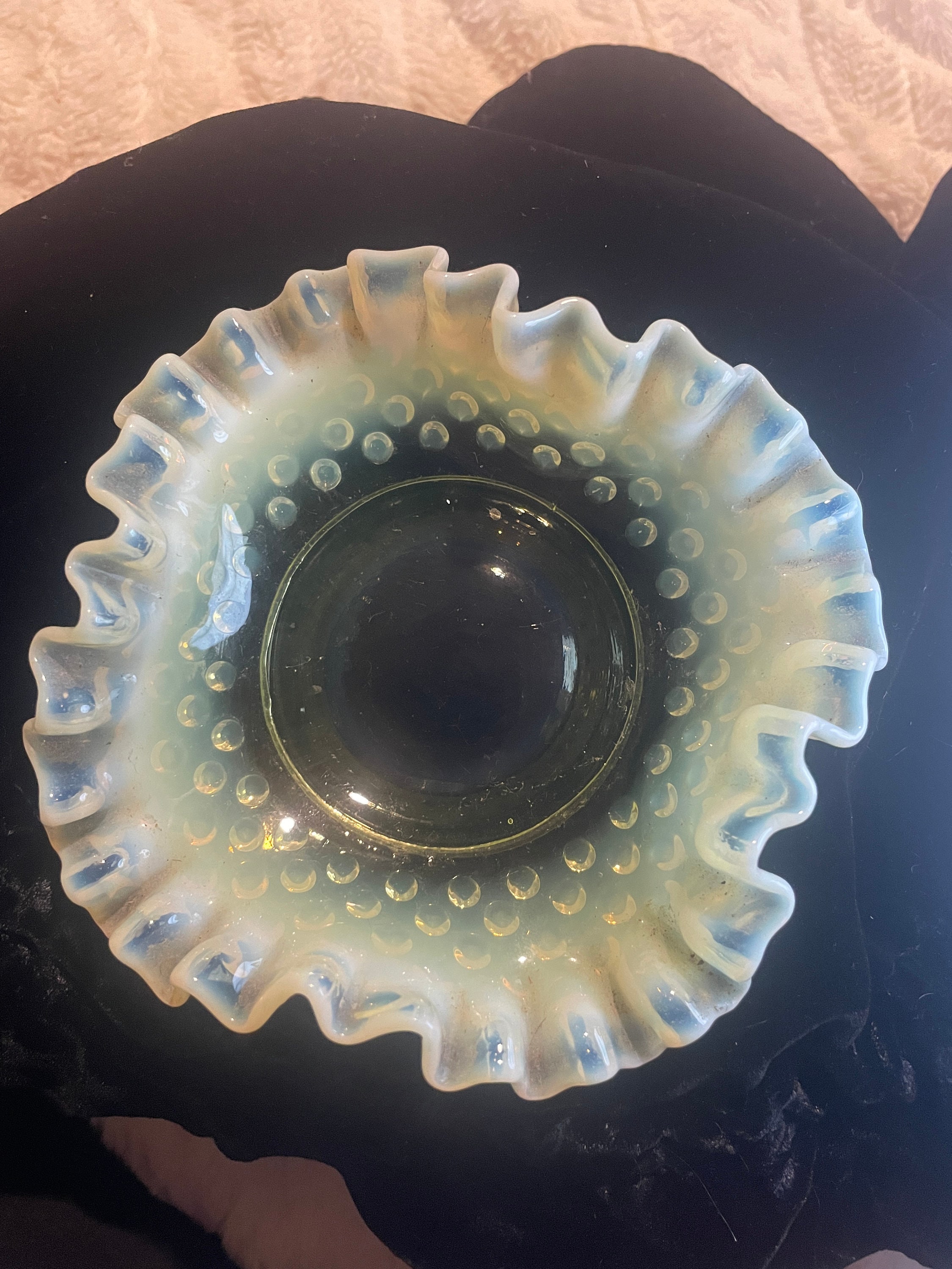 Fenton Canary Vaseline Glass With Custard Ruffle Candy Dish, Vintage ...