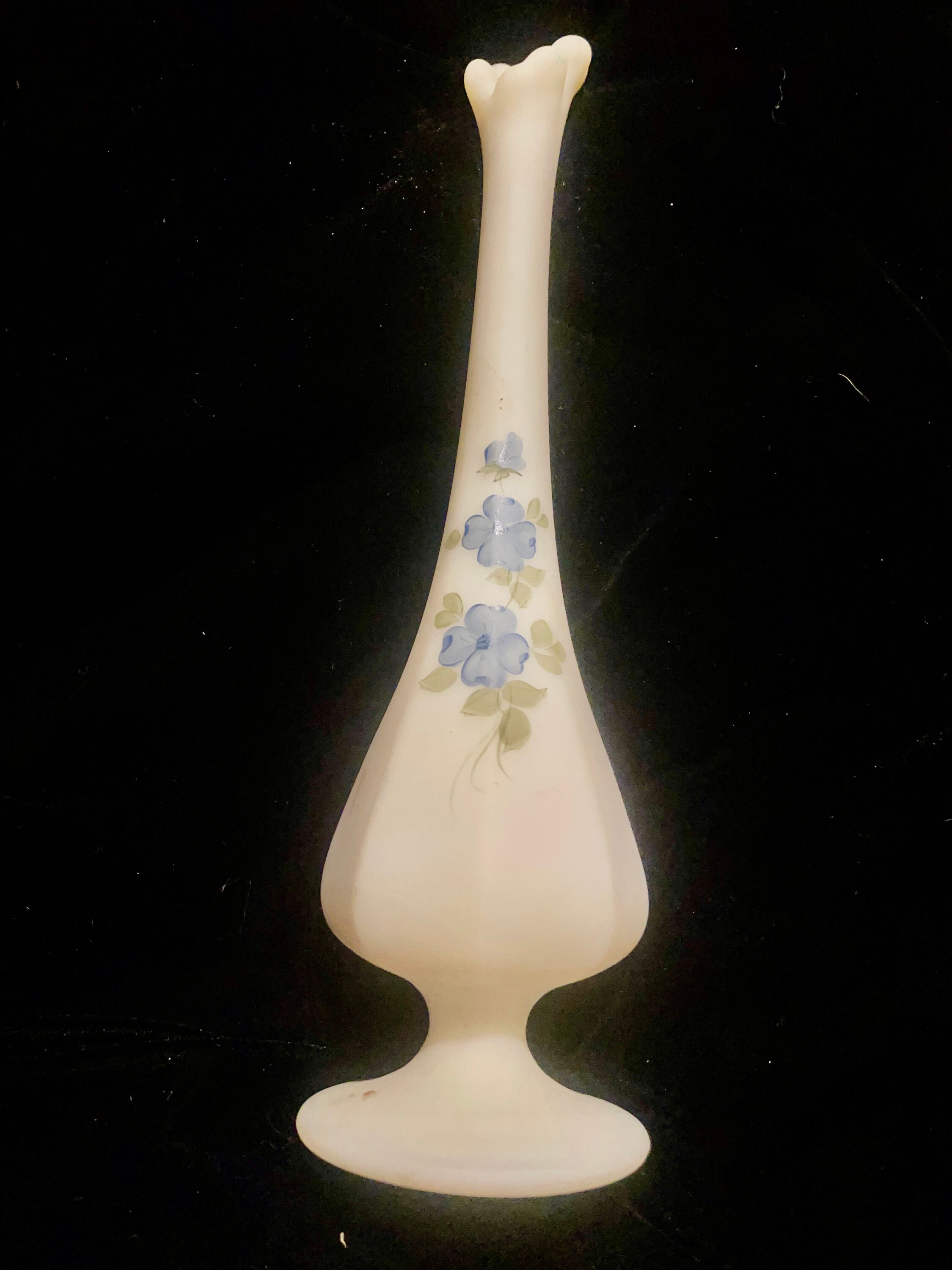 Vintage Fenton Blue Dogwood on Cameo Tall Bud Vase, Fenton Satin Glass ...