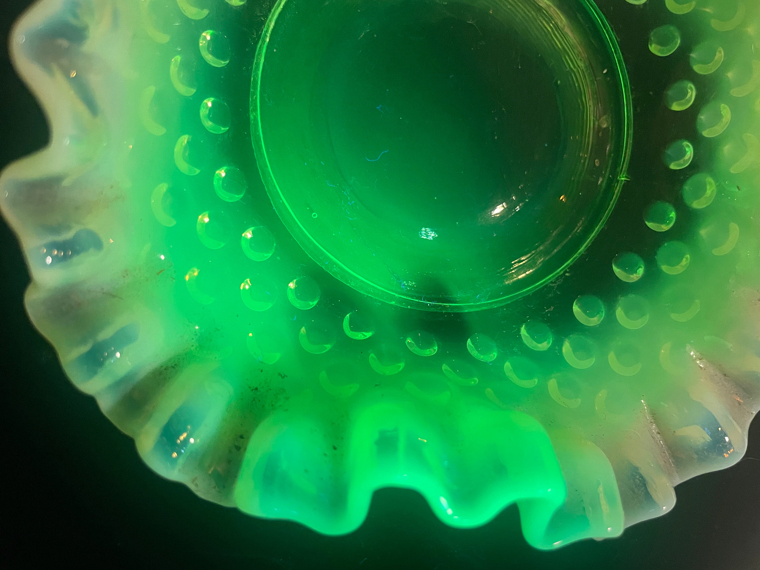 Fenton Canary Vaseline Glass With Custard Ruffle Candy Dish, Vintage ...