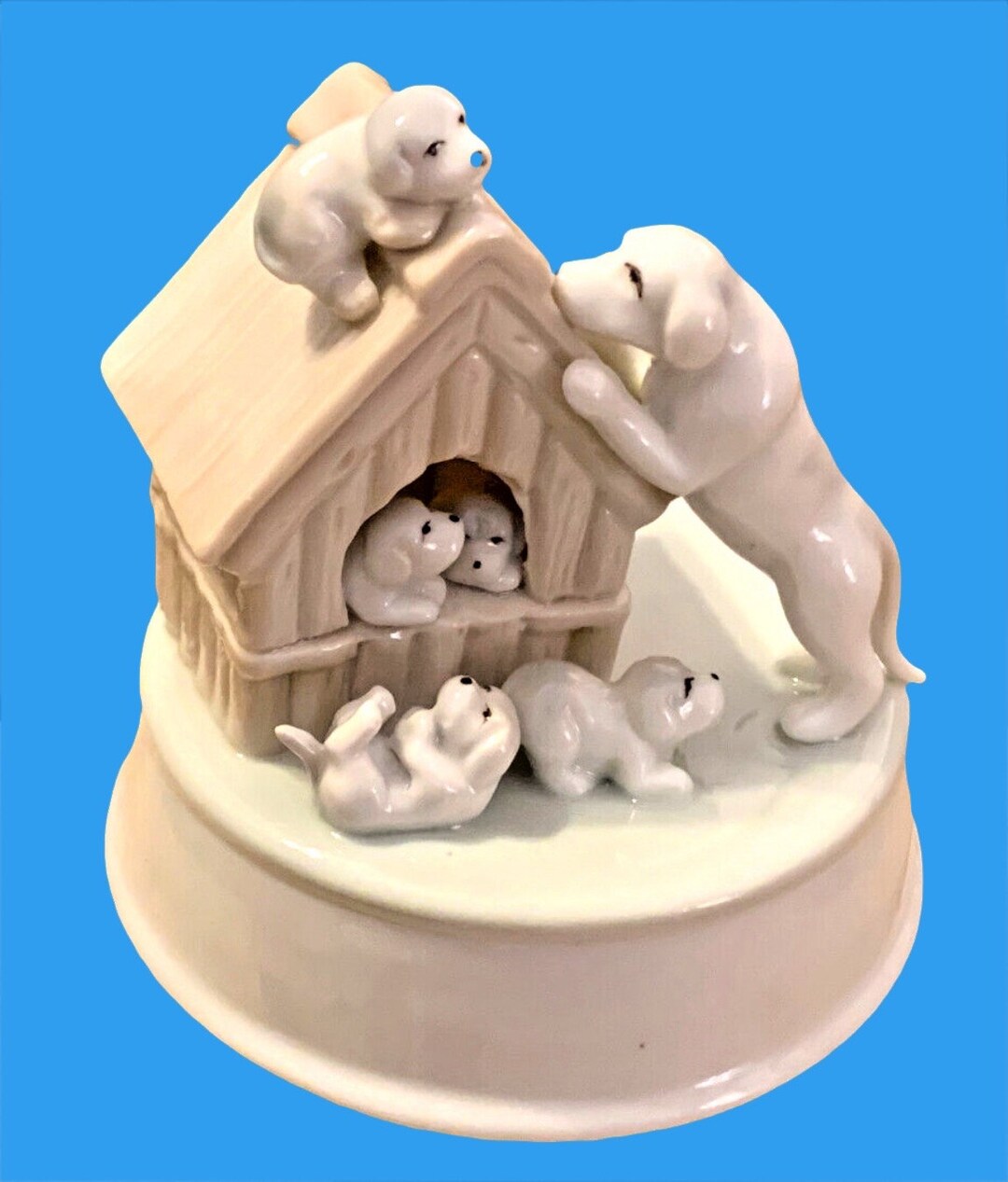 VTG 90s Labrador Dog & Puppies Music Box Handpainted Porcelain Simpson ...