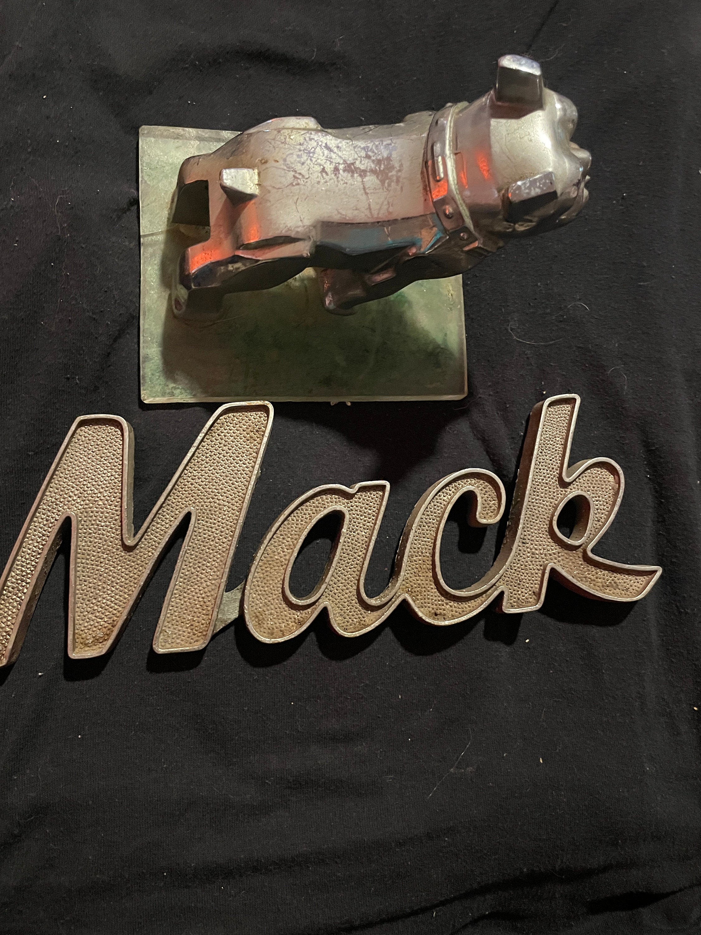 Vtg Mack Truck Bulldog Hood Ornament Statue Wood Mounting Base Nice ...