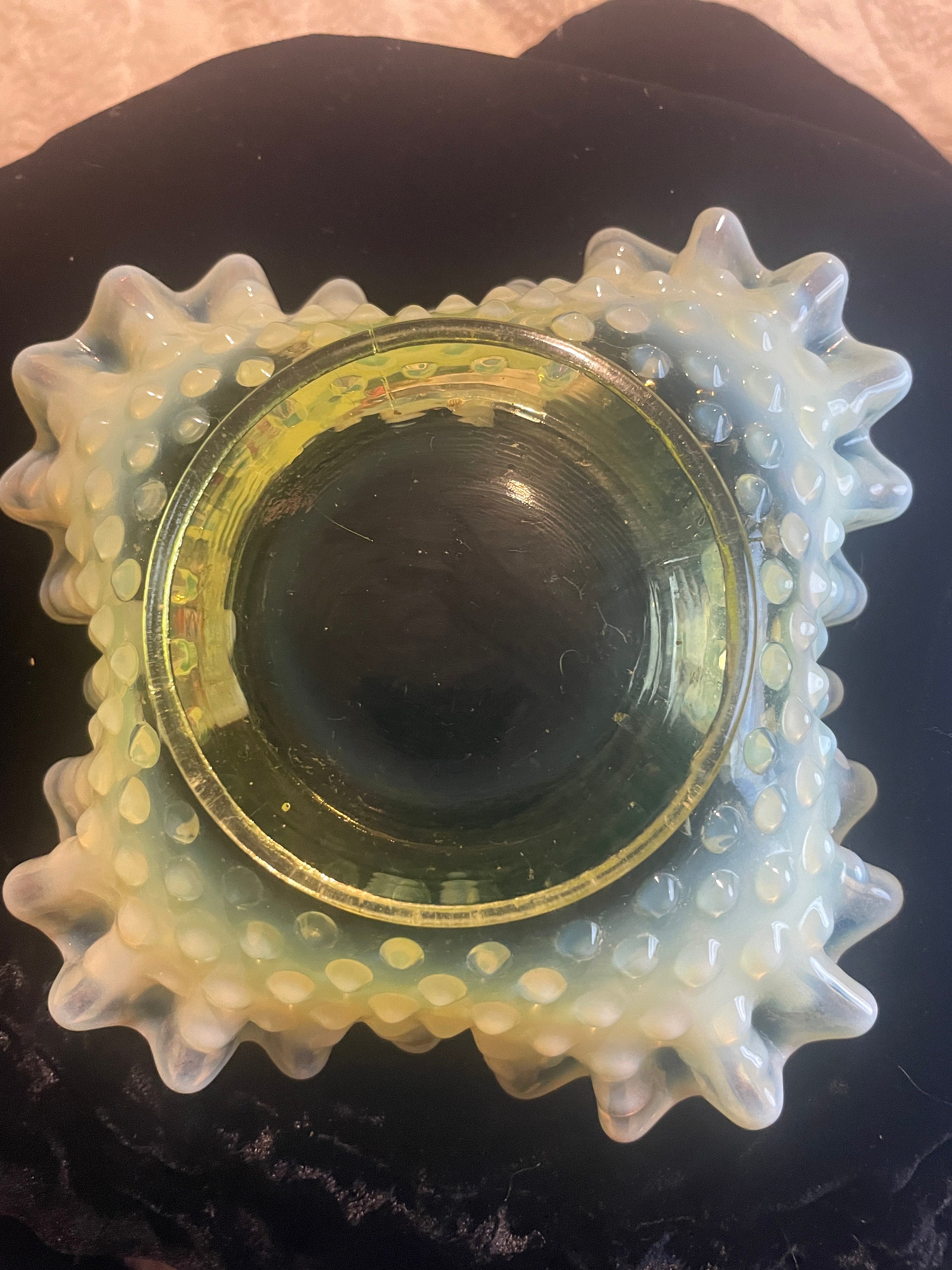 Fenton Canary Vaseline Glass With Custard Ruffle Candy Dish, Vintage ...