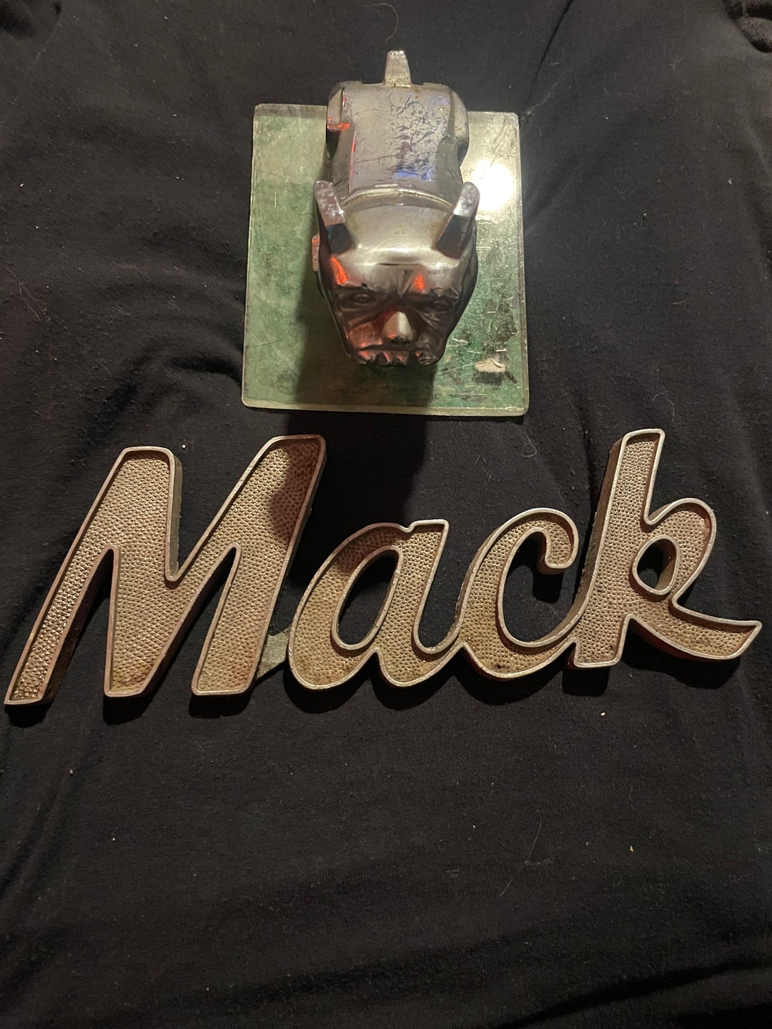 Vtg Mack Truck Bulldog Hood Ornament Statue Wood Mounting Base Nice ...