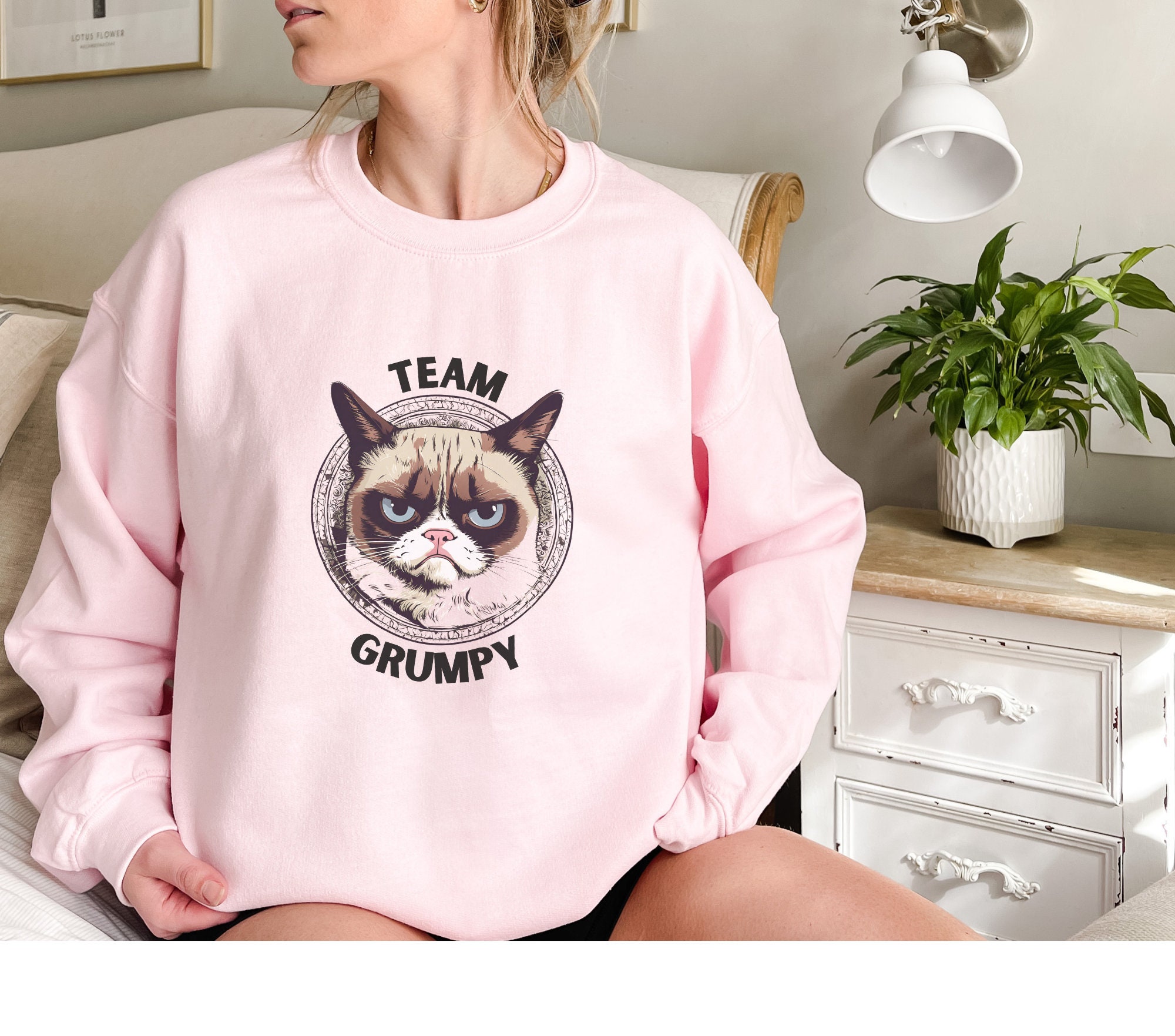 Team Grumpy Cat Sweater Urban Feline Good Vibes Sweatshirt Funny Cat ...
