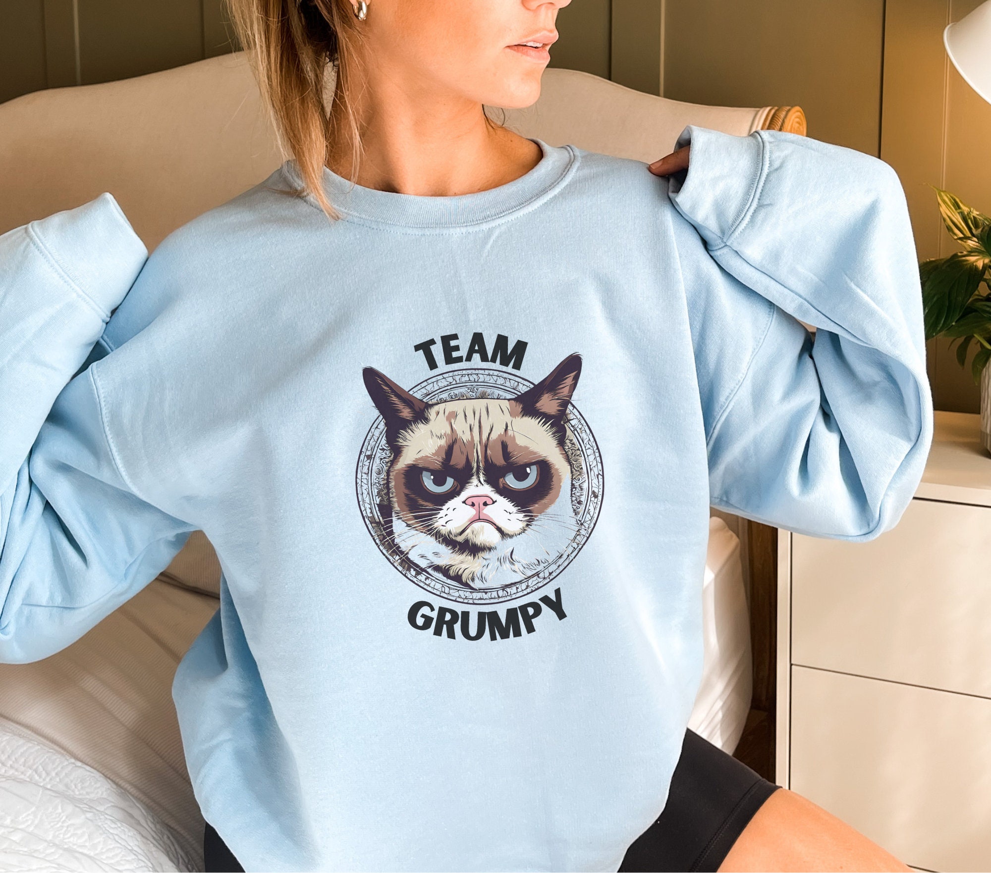 Team Grumpy Cat Sweater Urban Feline Good Vibes Sweatshirt Funny Cat ...