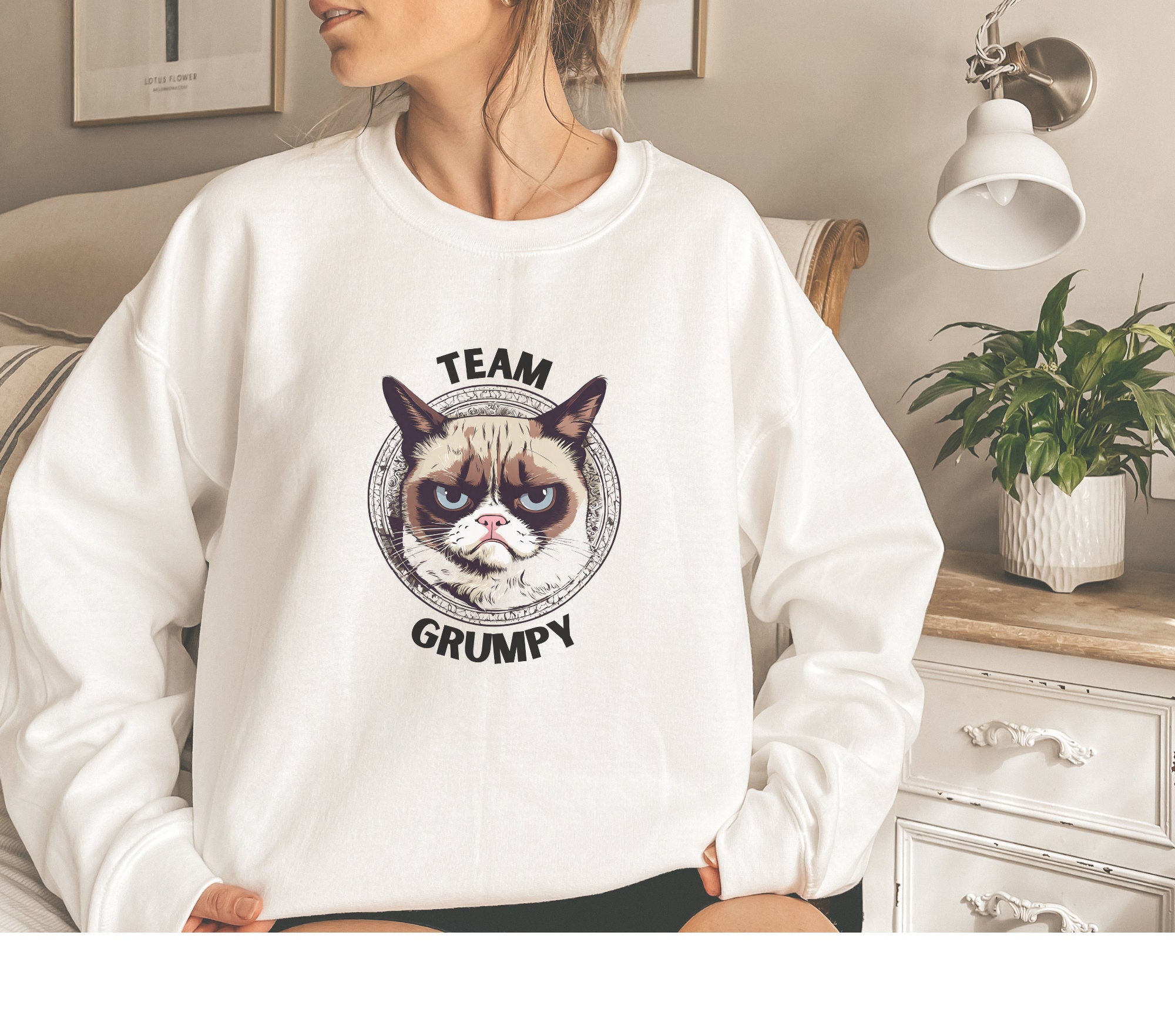 Team Grumpy Cat Sweater Urban Feline Good Vibes Sweatshirt Funny Cat ...