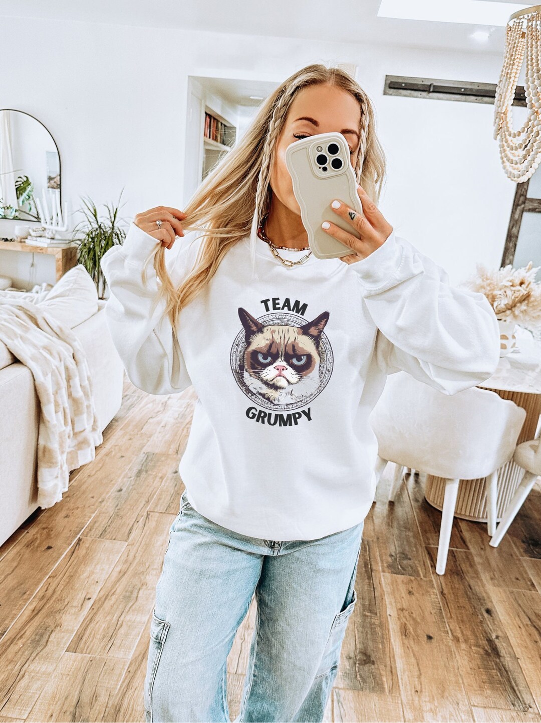 Team Grumpy Cat Sweater Urban Feline Good Vibes Sweatshirt Funny Cat ...