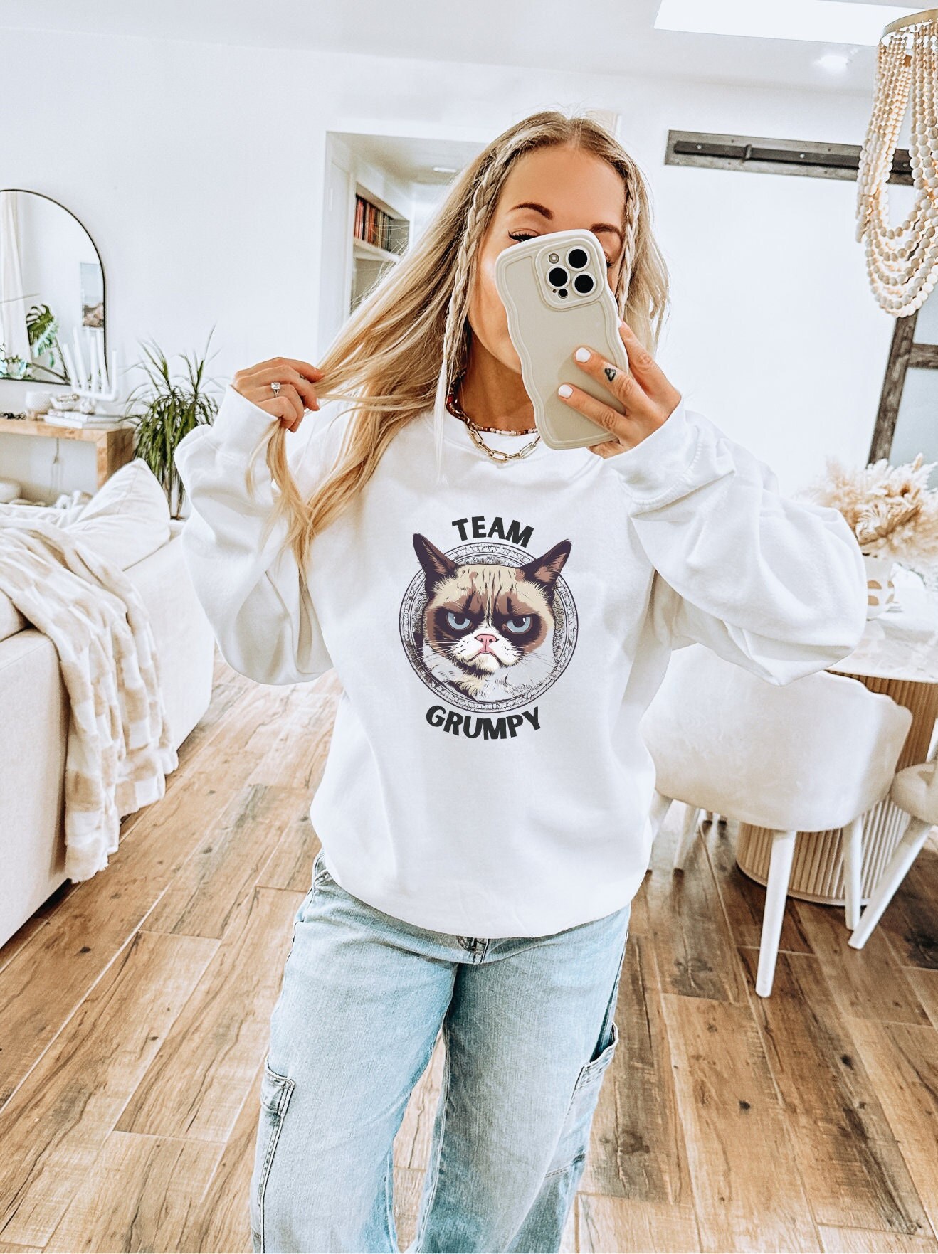 Team Grumpy Cat Sweater Urban Feline Good Vibes Sweatshirt Funny Cat ...