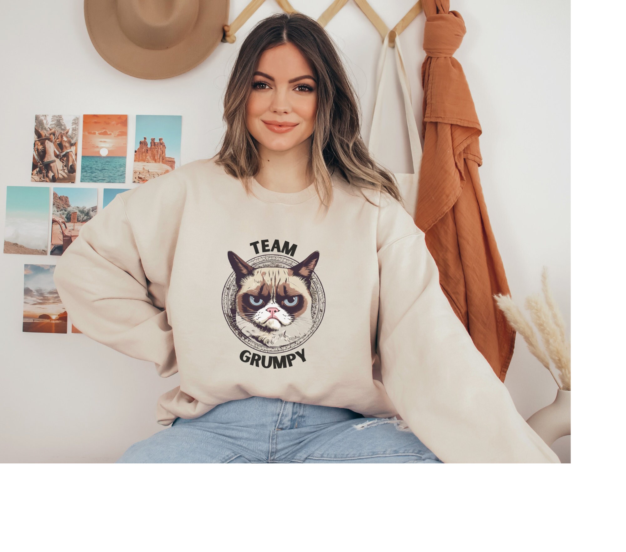 Team Grumpy Cat Sweater Urban Feline Good Vibes Sweatshirt Funny Cat ...
