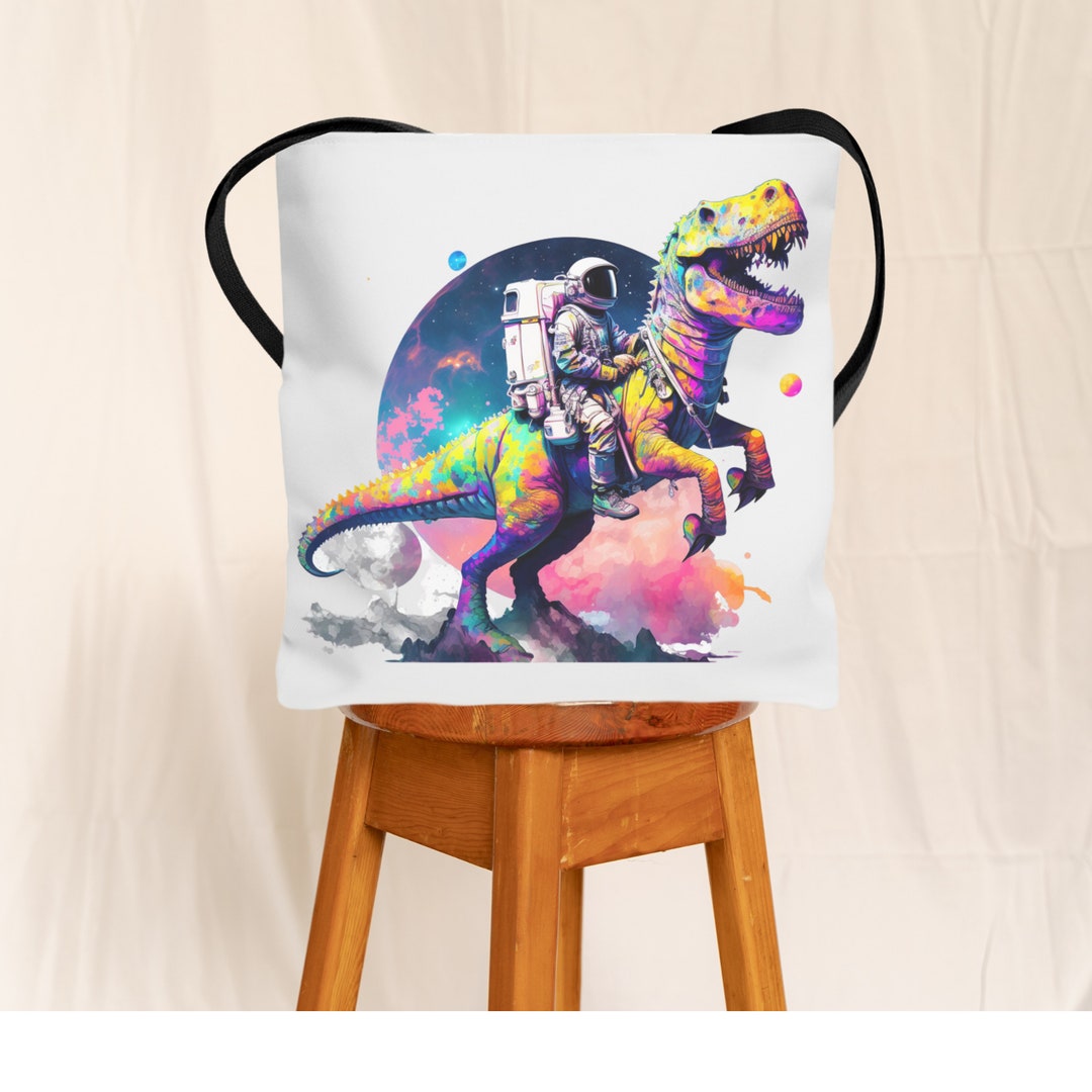 Astronaut Riding T-rex Tote Bag Pop Art Tote Bag Astronaut and T Rex ...