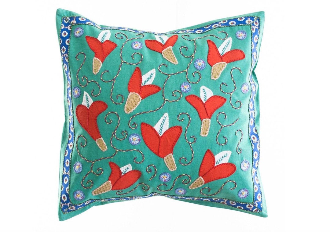 Lirios Design is Embroidered on Teal - Etsy