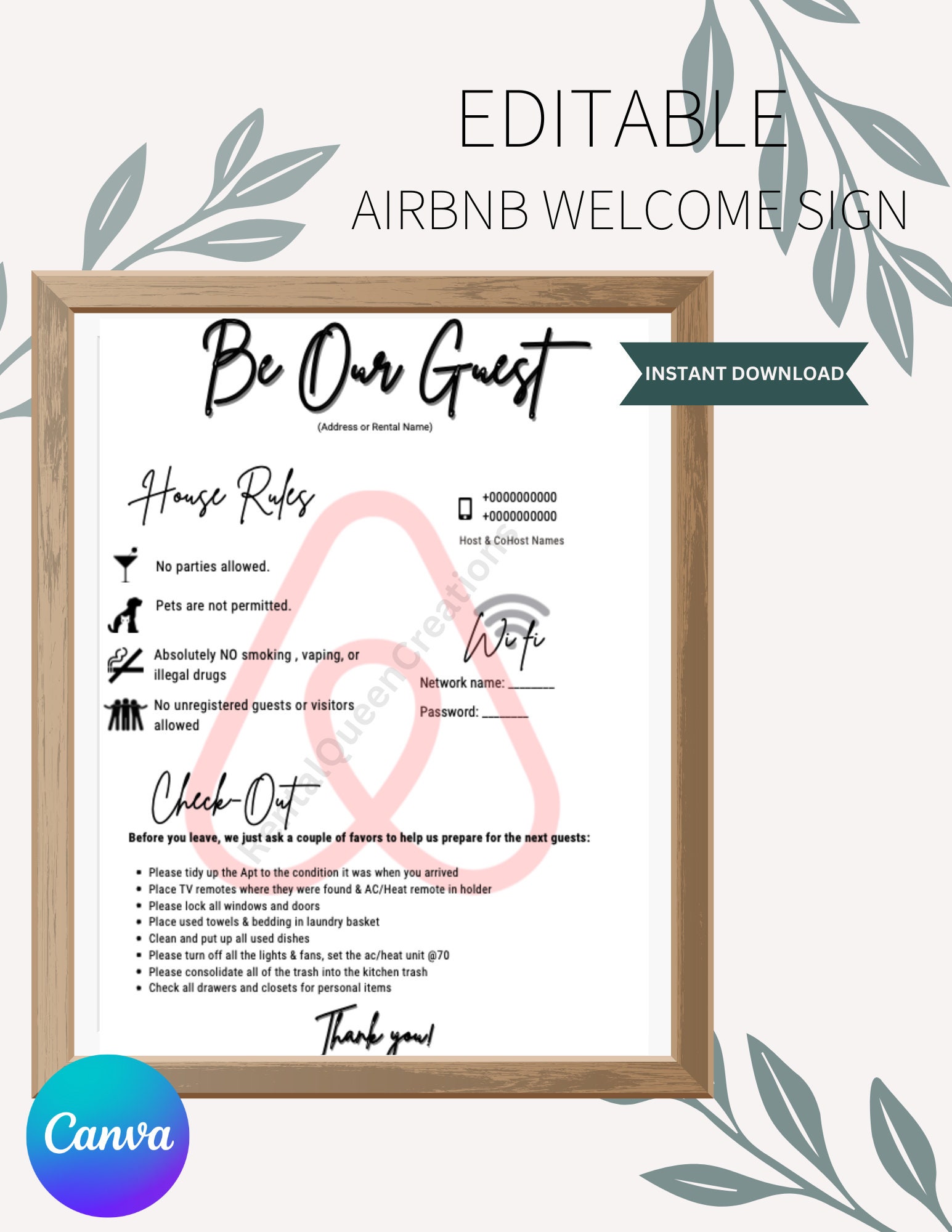 1 Page Airbnb Welcome Sign Template| Short Term Rental Welcome Guide ...
