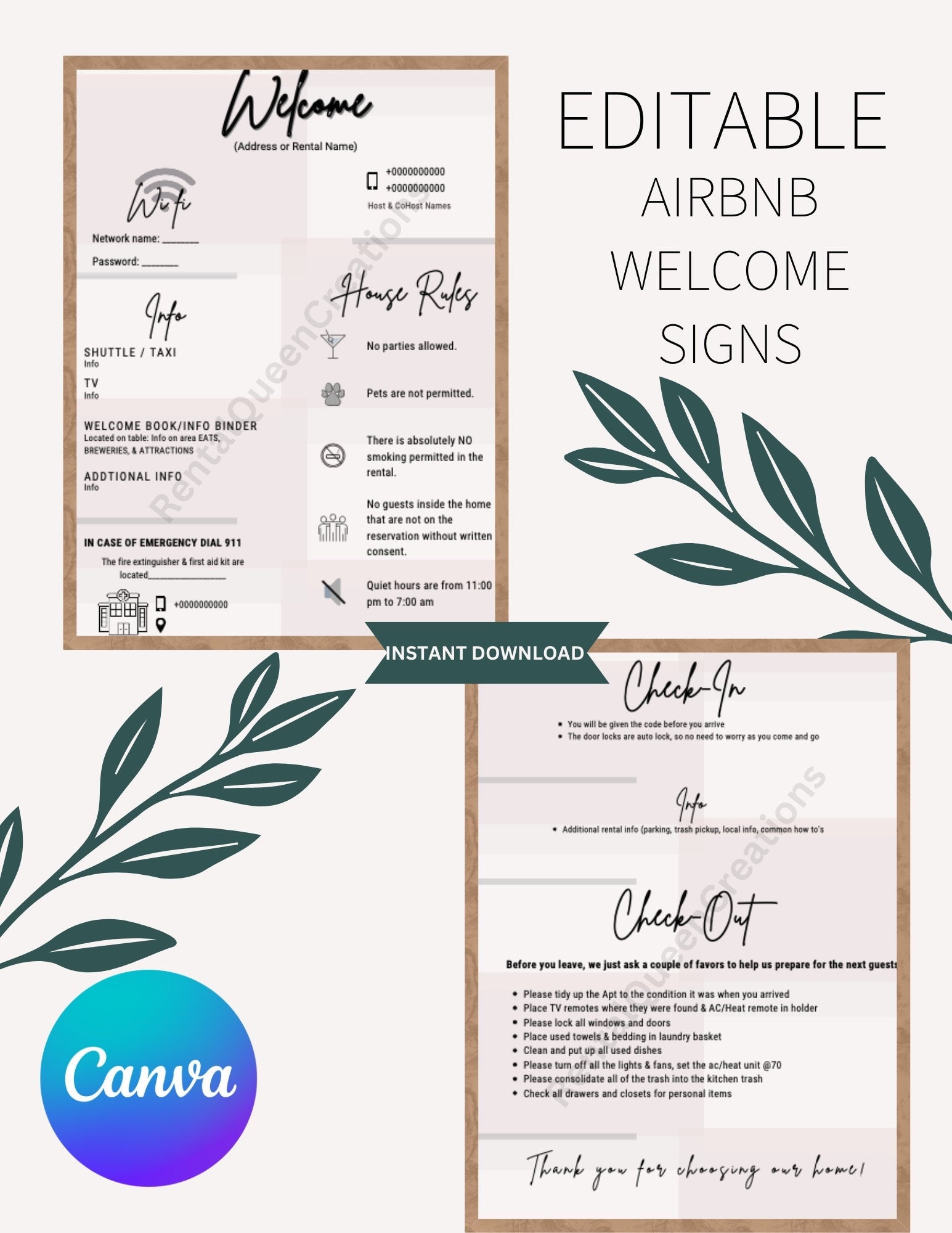 2 Page Airbnb Welcome Sign Template Short Term Rental Welcome - Etsy
