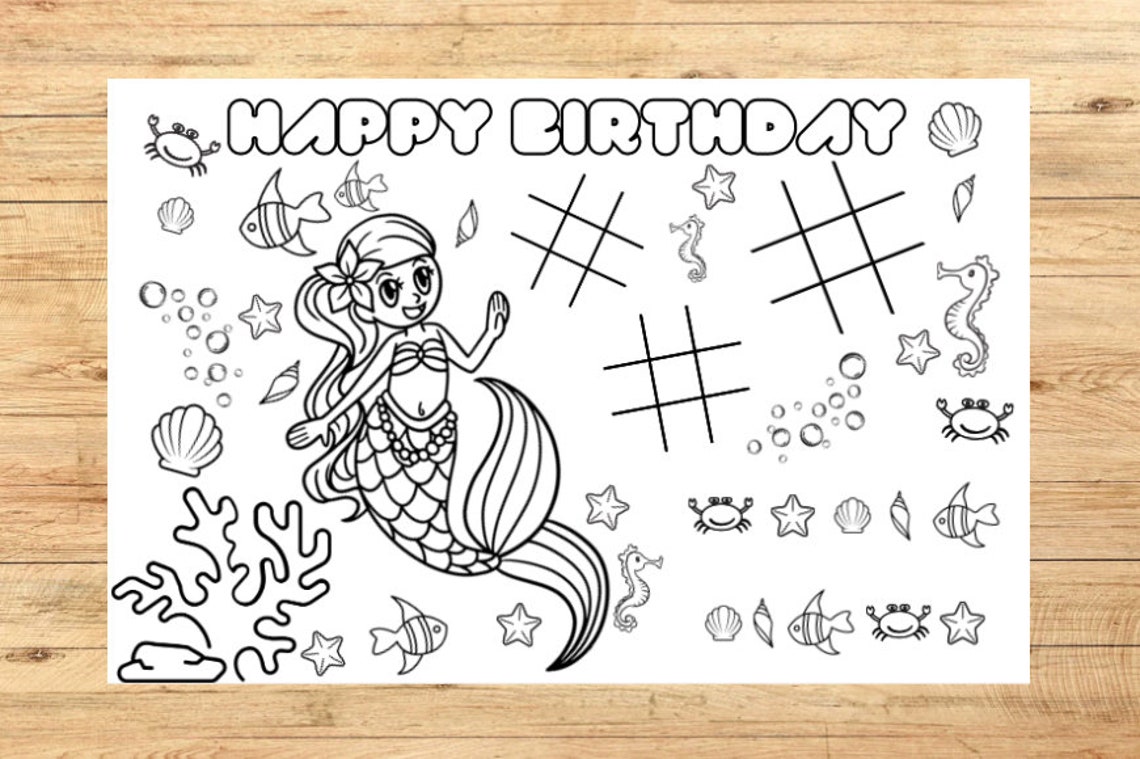 Mermaid Birthday Party Placemat Activity Sheet | Under the Sea Birthday ...