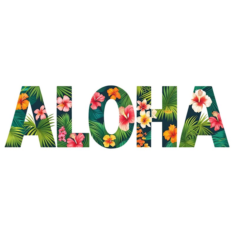 The Word Aloha W/ Tropical Design, Digital Clipart for T-shirt, Mug ...