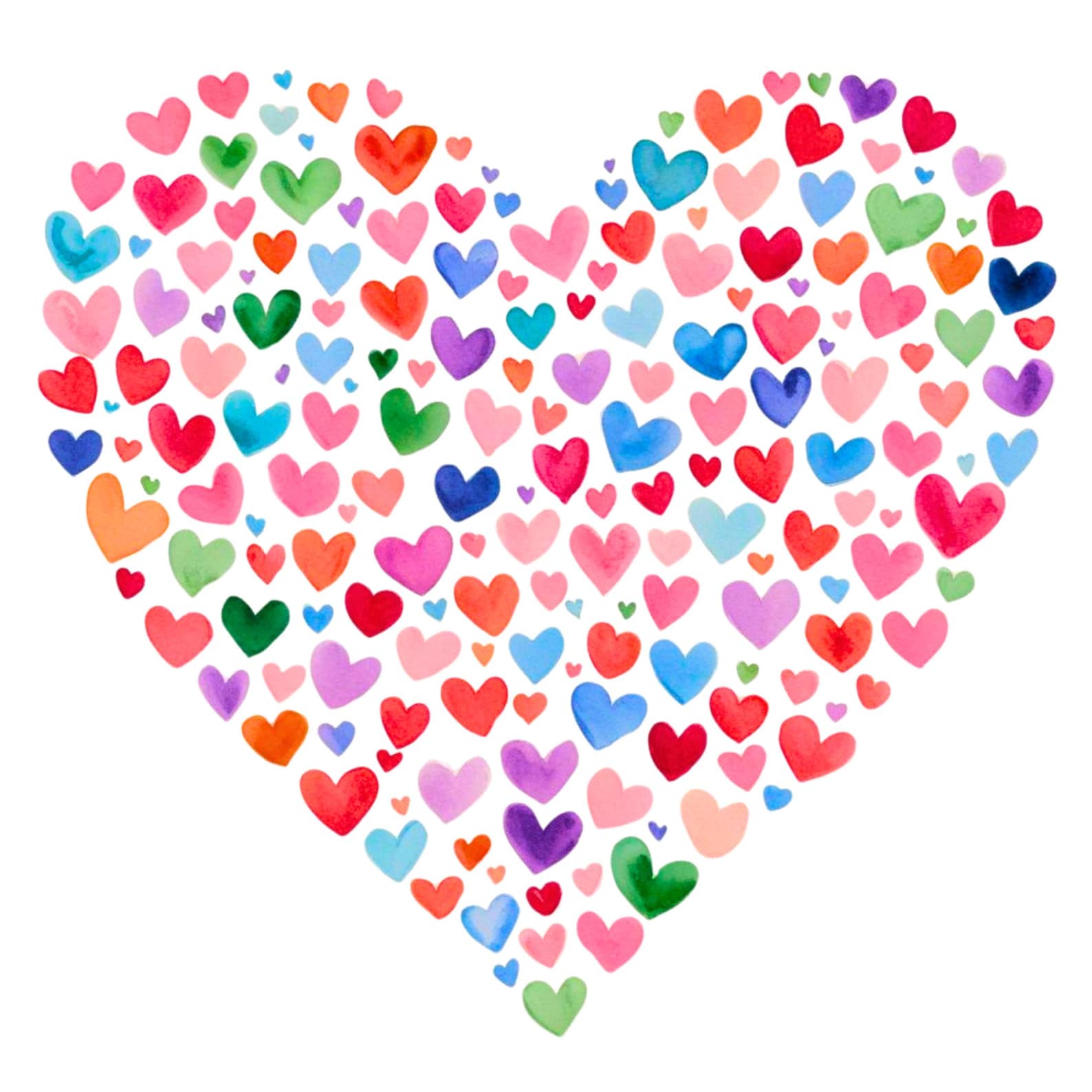 Watercolor Heart W Cute Colorful Hearts, Digital Clipart for T-shirt ...