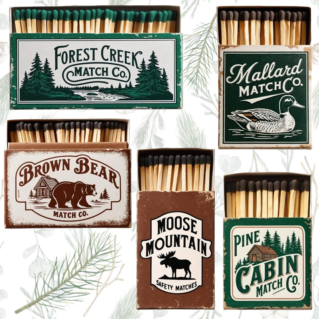 5 Vintage Rustic, Nature, Forest Matchbox Clipart for Sticker, Wall Art ...