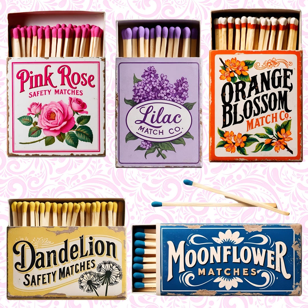 5 Vintage Retro Flower, Floral Matchbox Clipart for Stickers, Wall Art ...