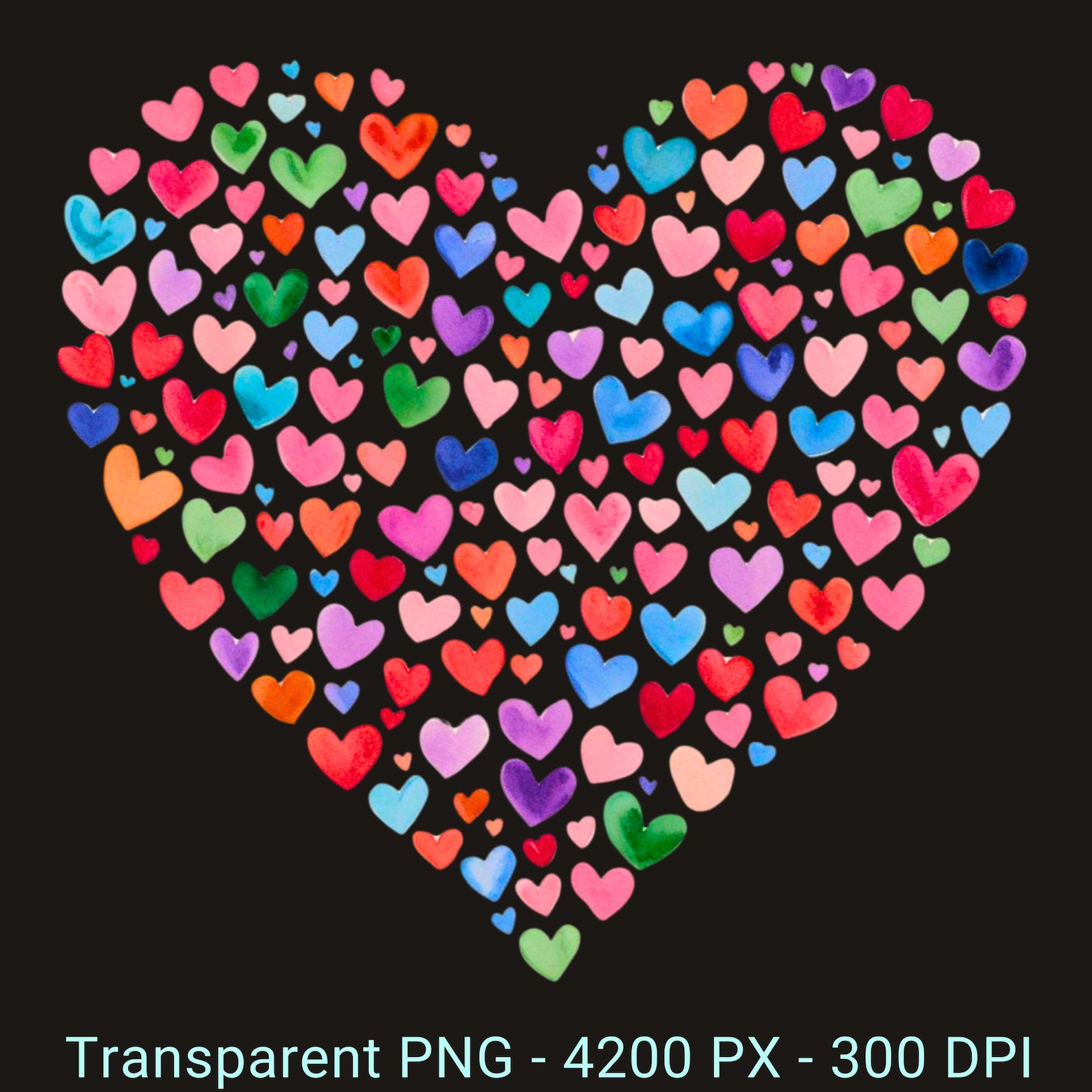 Watercolor Heart W Cute Colorful Hearts, Digital Clipart for T-shirt ...