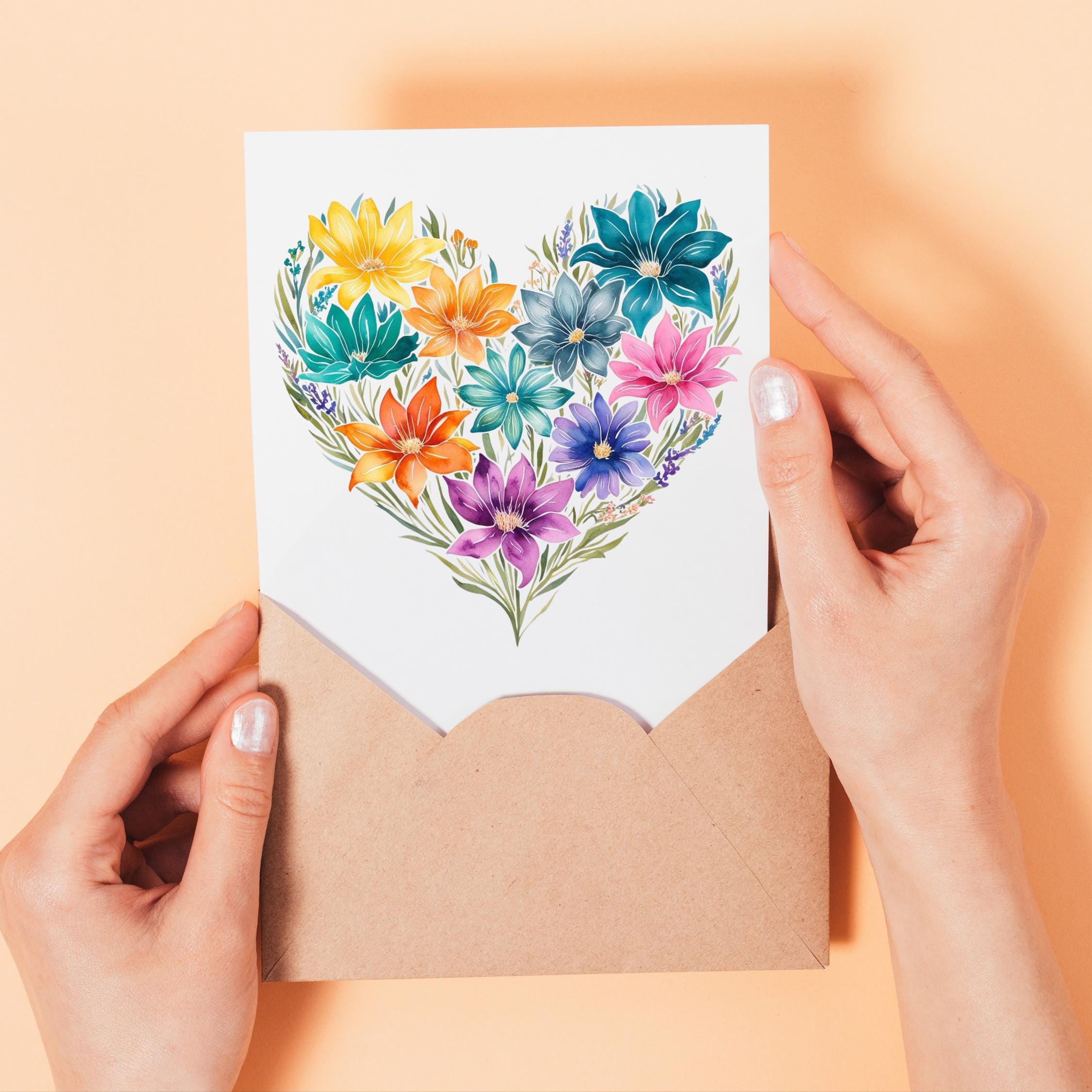 Watercolor Spring Floral Heart, Flower Filled Heart Digital Clipart for ...