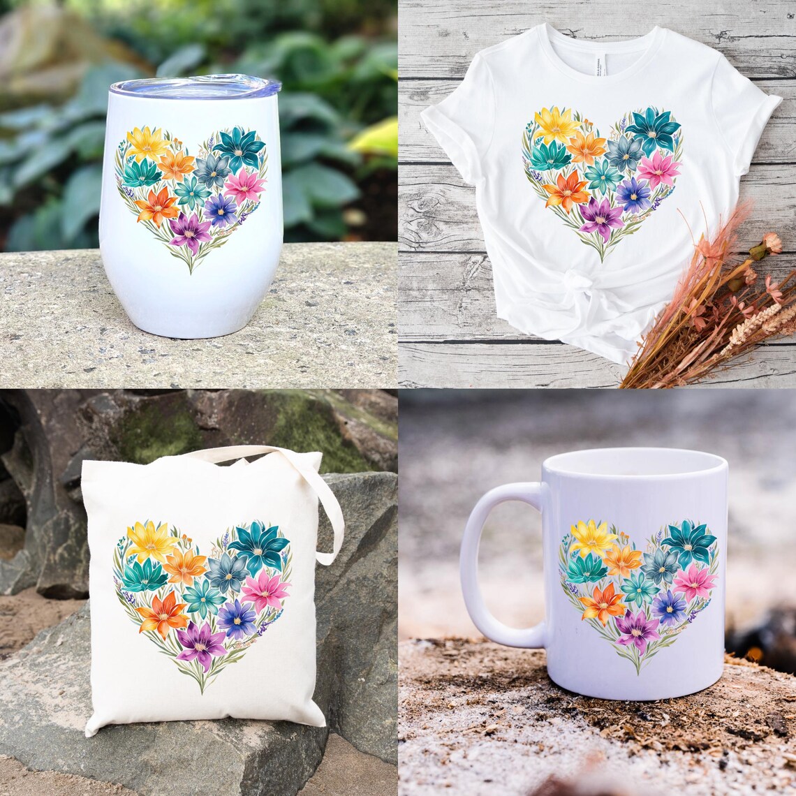Watercolor Spring Floral Heart, Flower Filled Heart Digital Clipart for ...