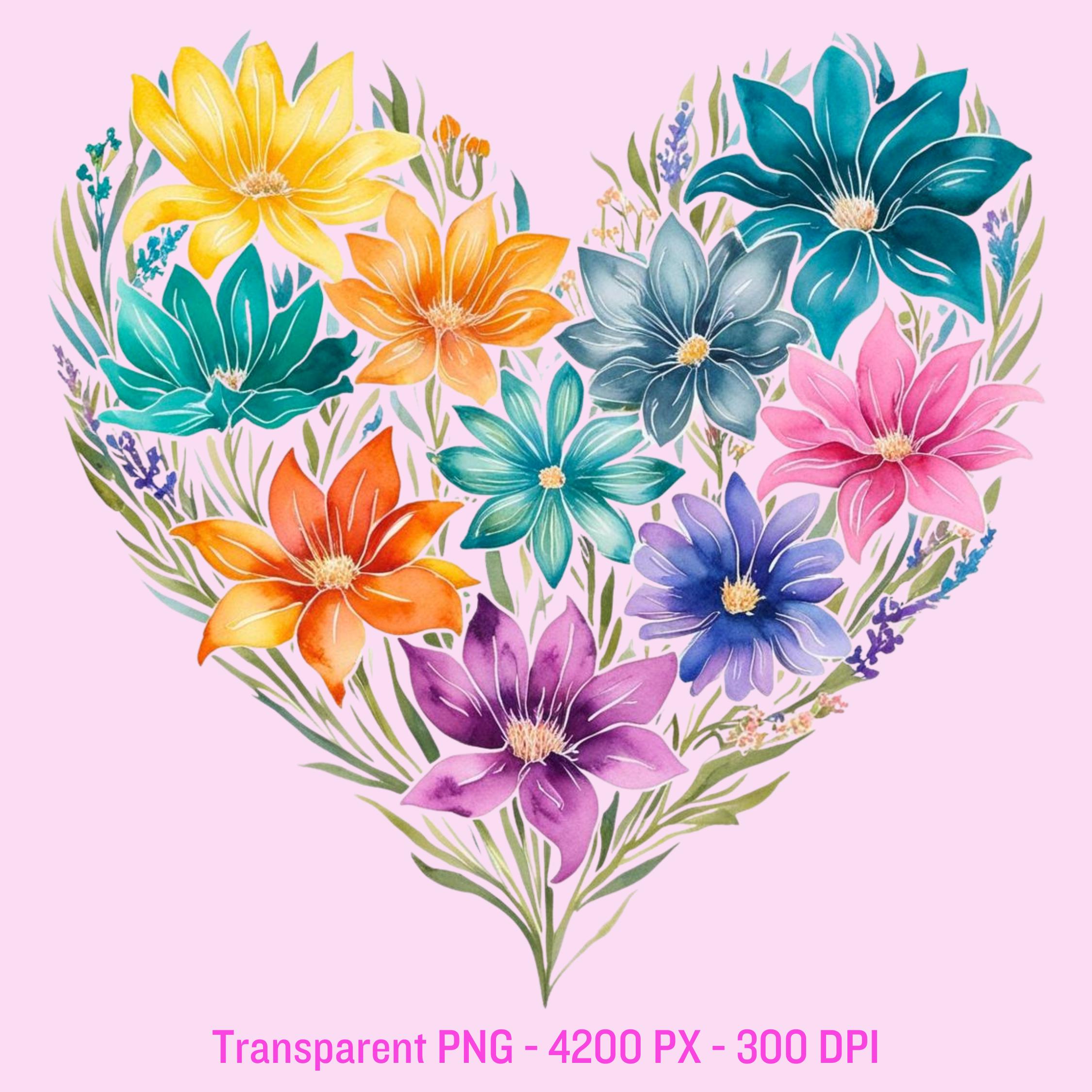 Watercolor Spring Floral Heart, Flower Filled Heart Digital Clipart for ...