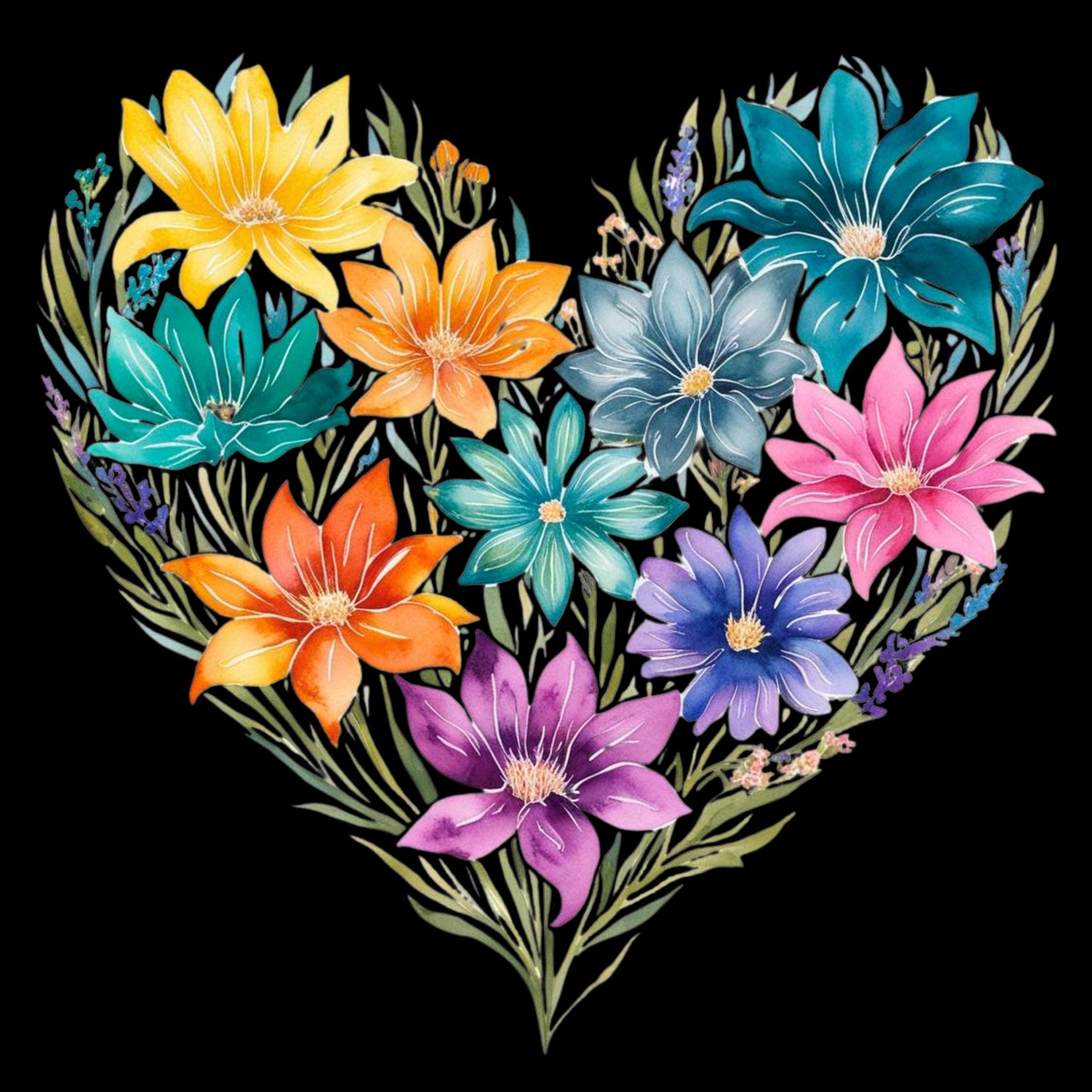 Watercolor Spring Floral Heart, Flower Filled Heart Digital Clipart for ...