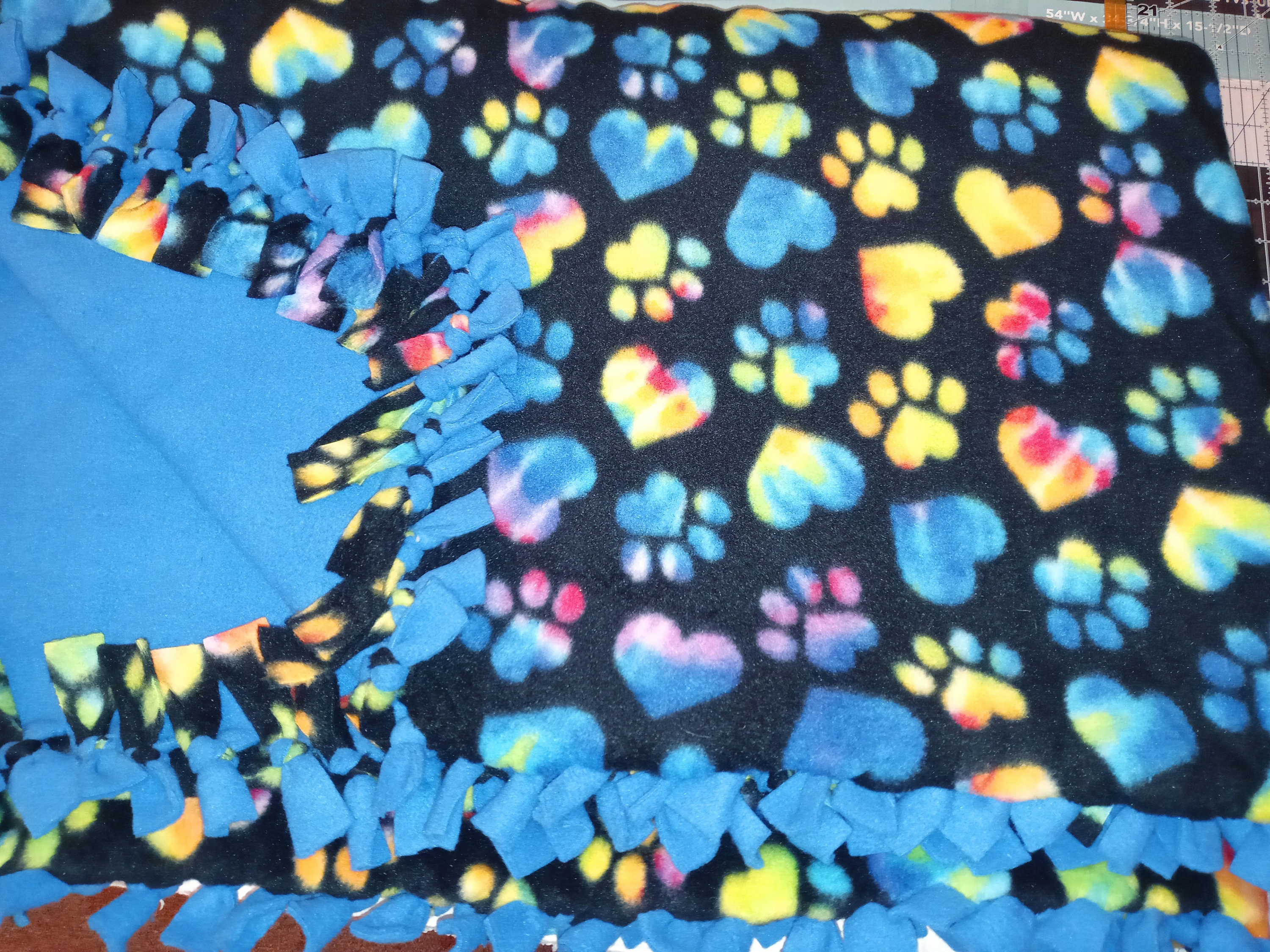 Tie Dye Paw Prints Cozy Double Layered Fleece Tie Blanket Dog Paw ...