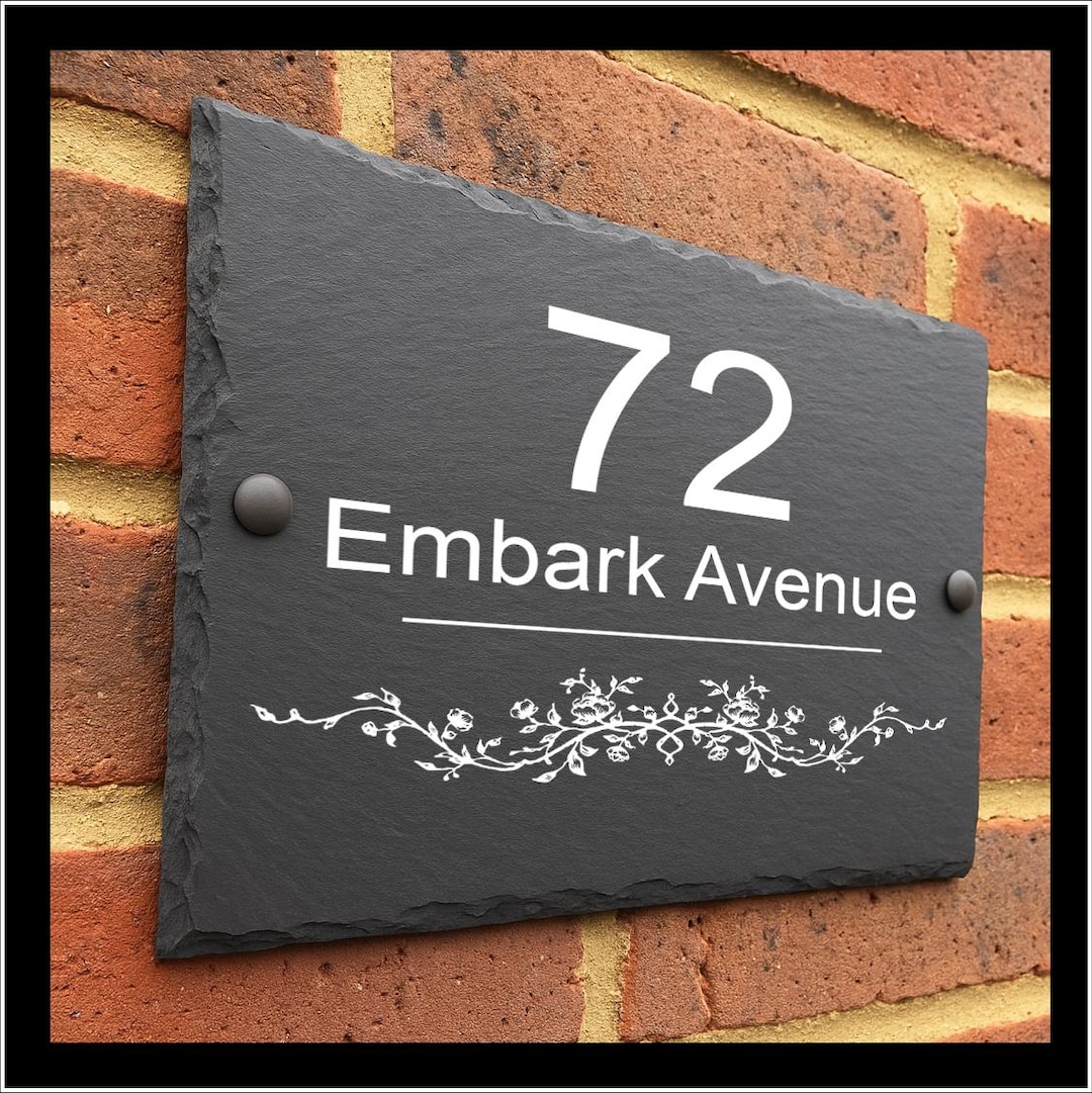 Personalised Slate Address Plaque With Vine Design, Custom Slate Home ...