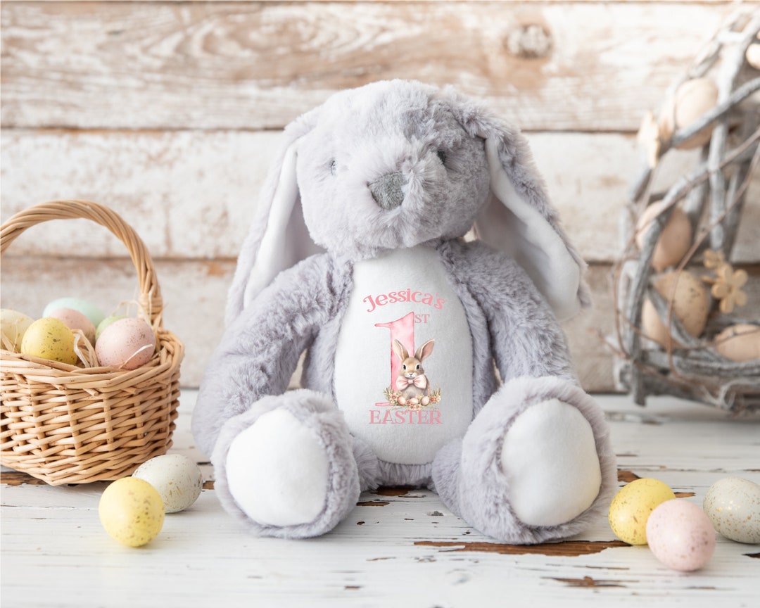 Personalised Easter Bunny Plush for Baby Girl, Custom Plush Toy for ...