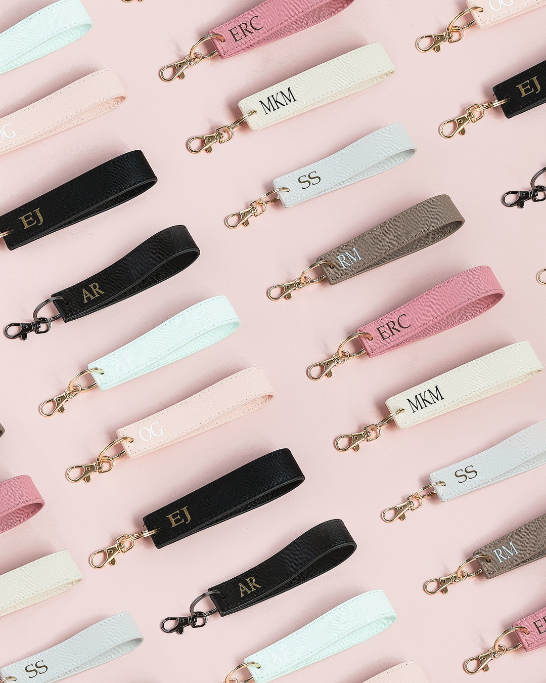 Personalised Wristlet Keyring, Monogrammed Strap Key Ring, Initials ...