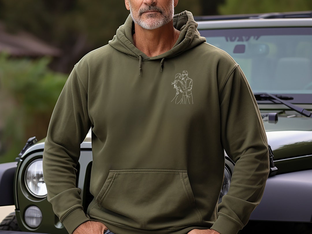 Embroidered Portrait Photo Hoodie, Custom Couple Photo Outline Hoodie ...