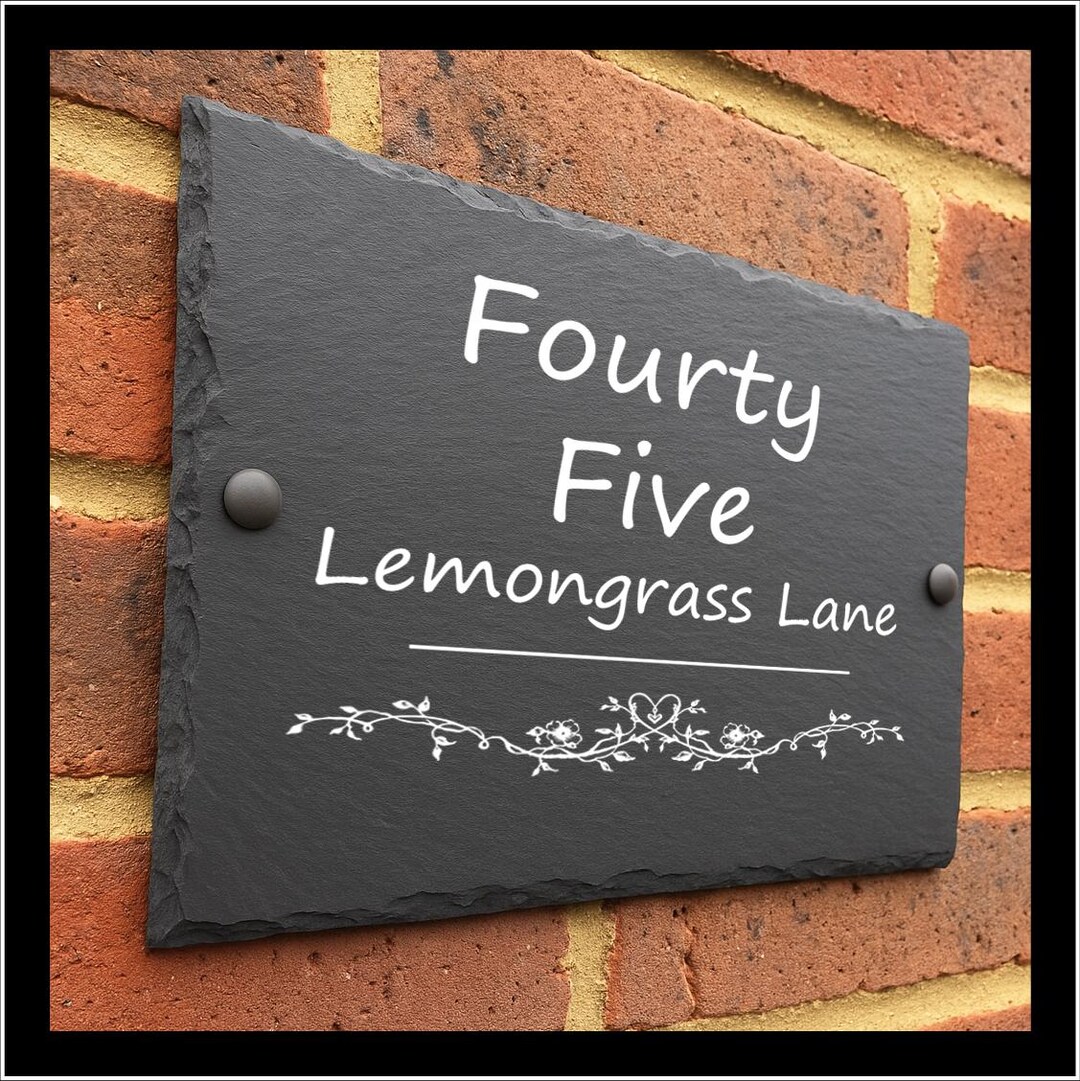 Personalised Welsh Slate Address Plaque: Rustic Heart Design - Etsy